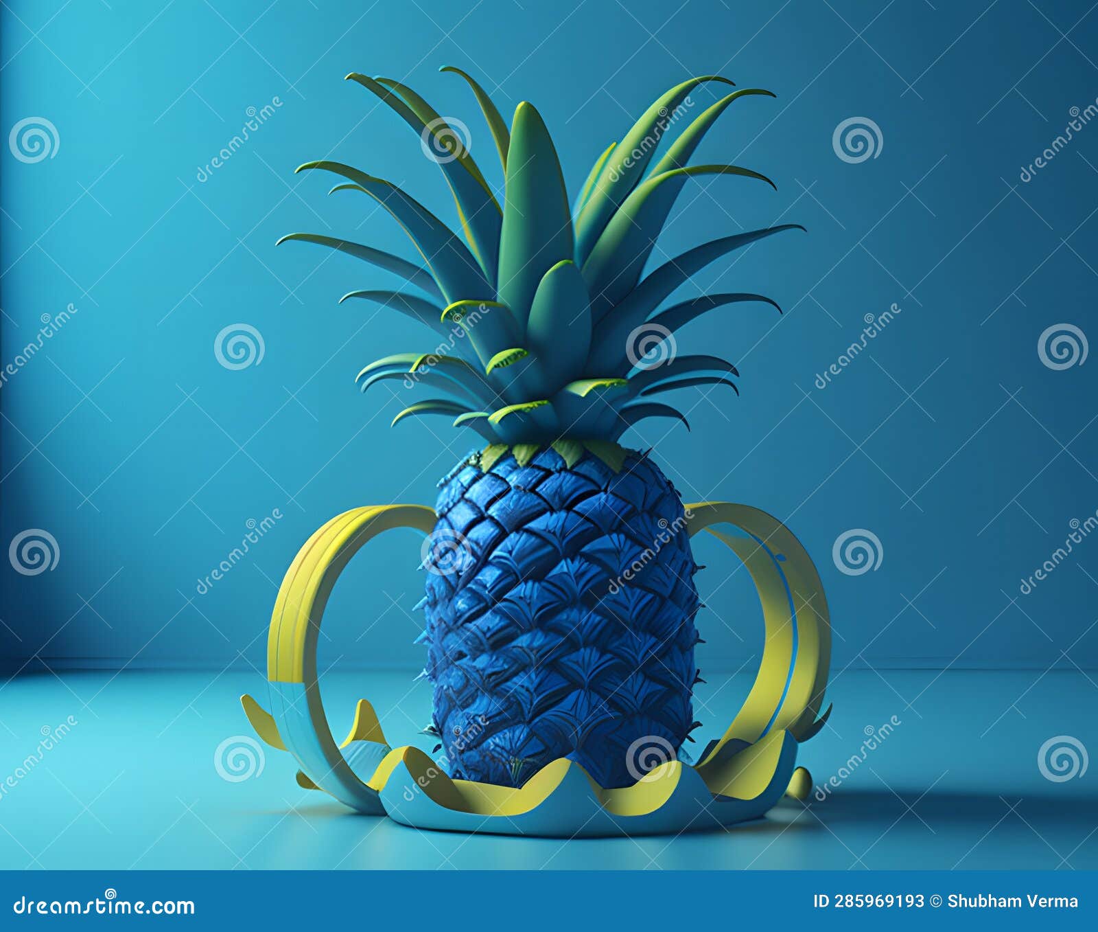 Pineapple with Blue Background 3 D Rendering Stock Illustration ...