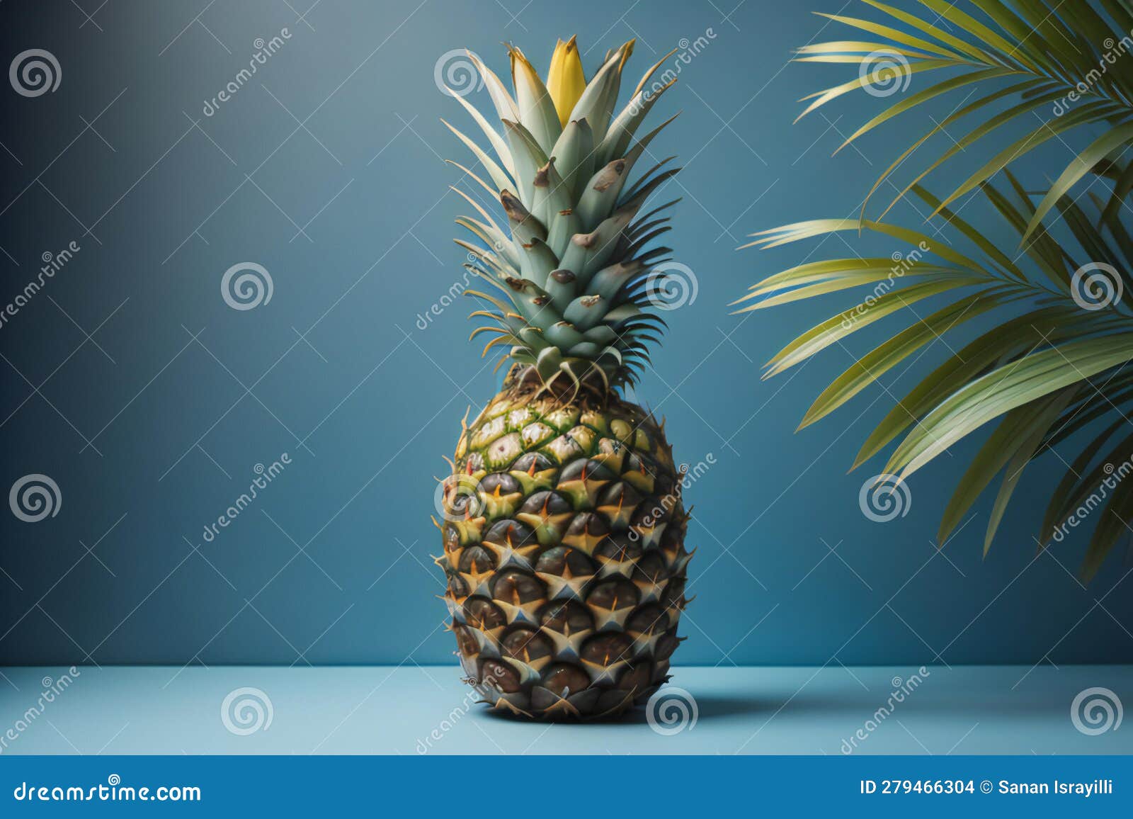 Pineapple on Blue Background. Tropical Concept Stock Illustration ...