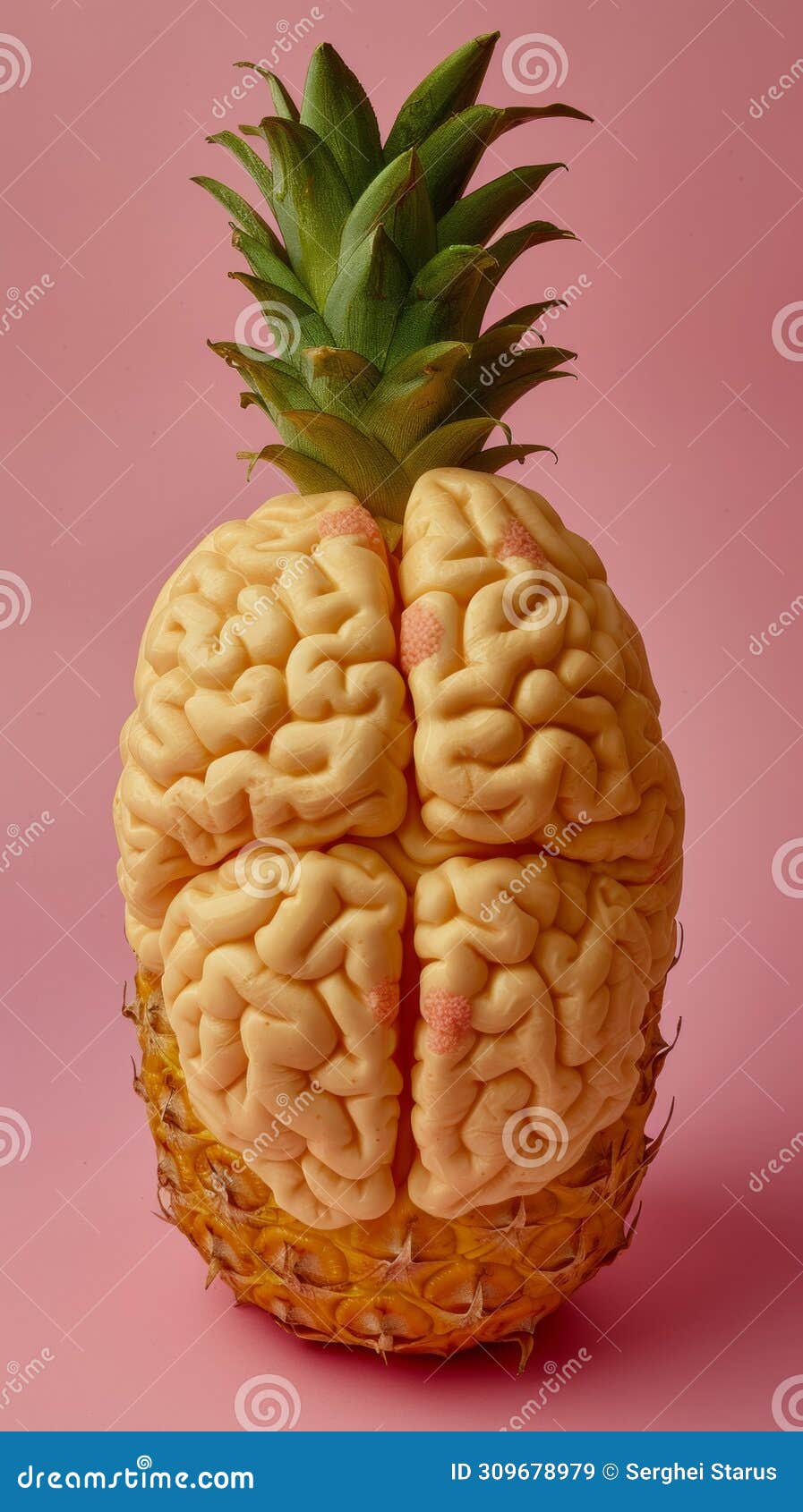 A Pineapple with a Brain Inside of it on Pink Background, AI Stock ...
