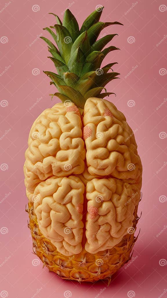 A Pineapple with a Brain Inside of it on Pink Background, AI Stock ...