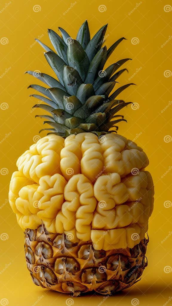 A Pineapple with a Brain Inside of it on Top, AI Stock Image - Image of ...