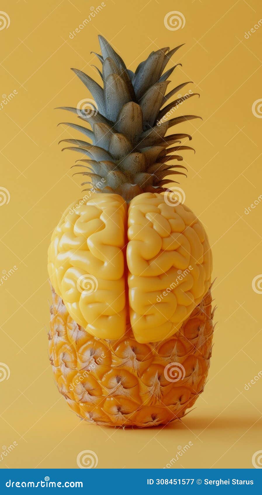 A Pineapple with a Brain Inside of it on Top, AI Stock Image - Image of ...