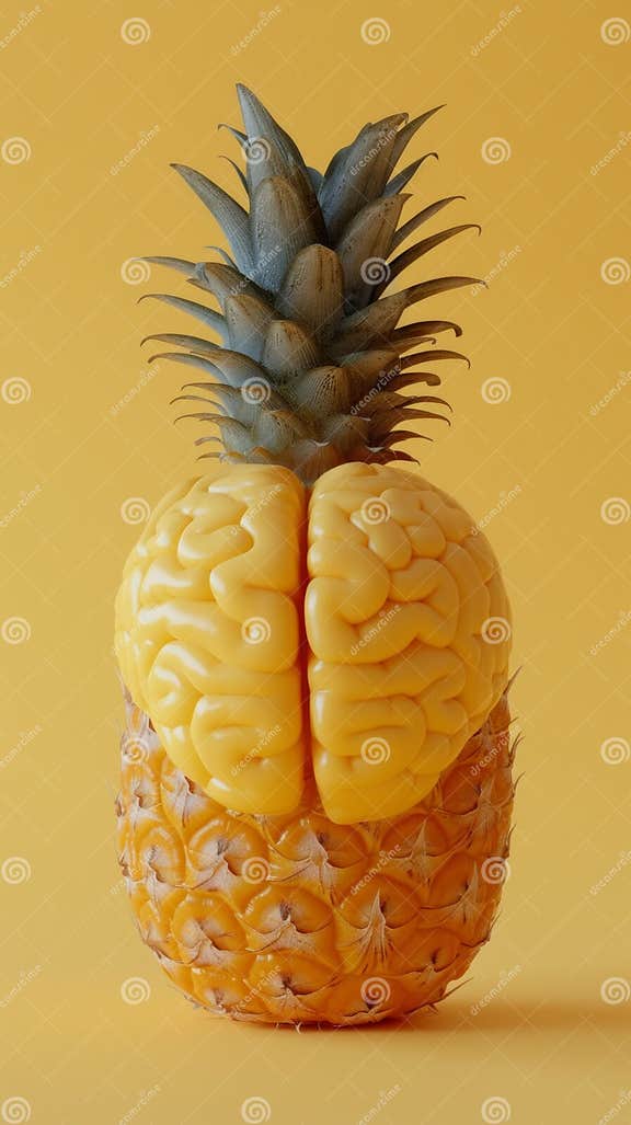 A Pineapple with a Brain Inside of it on Top, AI Stock Image - Image of ...