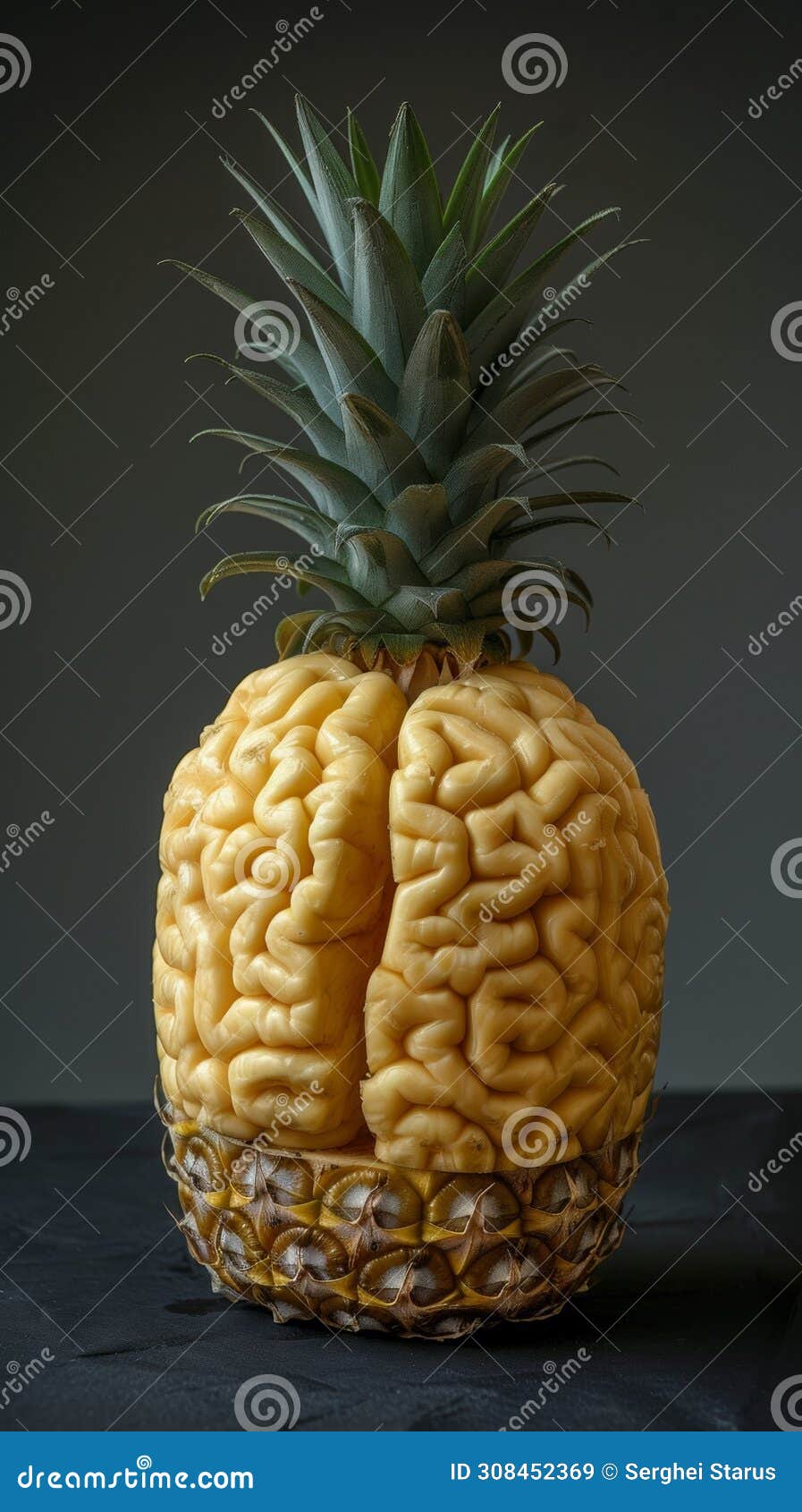 A Pineapple with a Brain Inside of it on Top, AI Stock Image - Image of ...