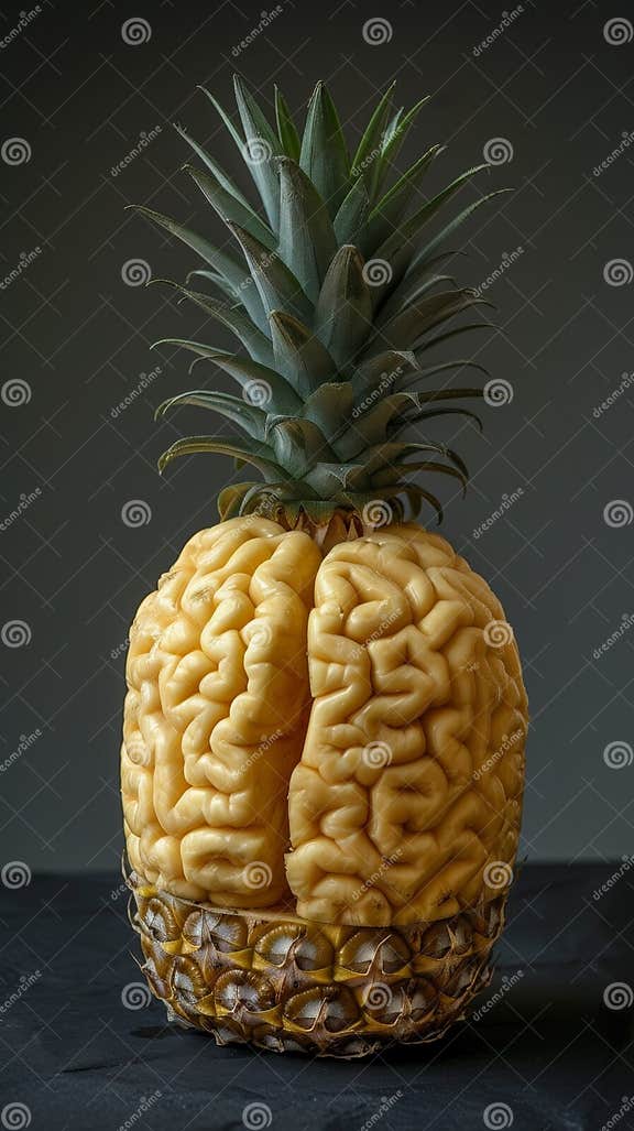 A Pineapple with a Brain Inside of it on Top, AI Stock Image - Image of ...
