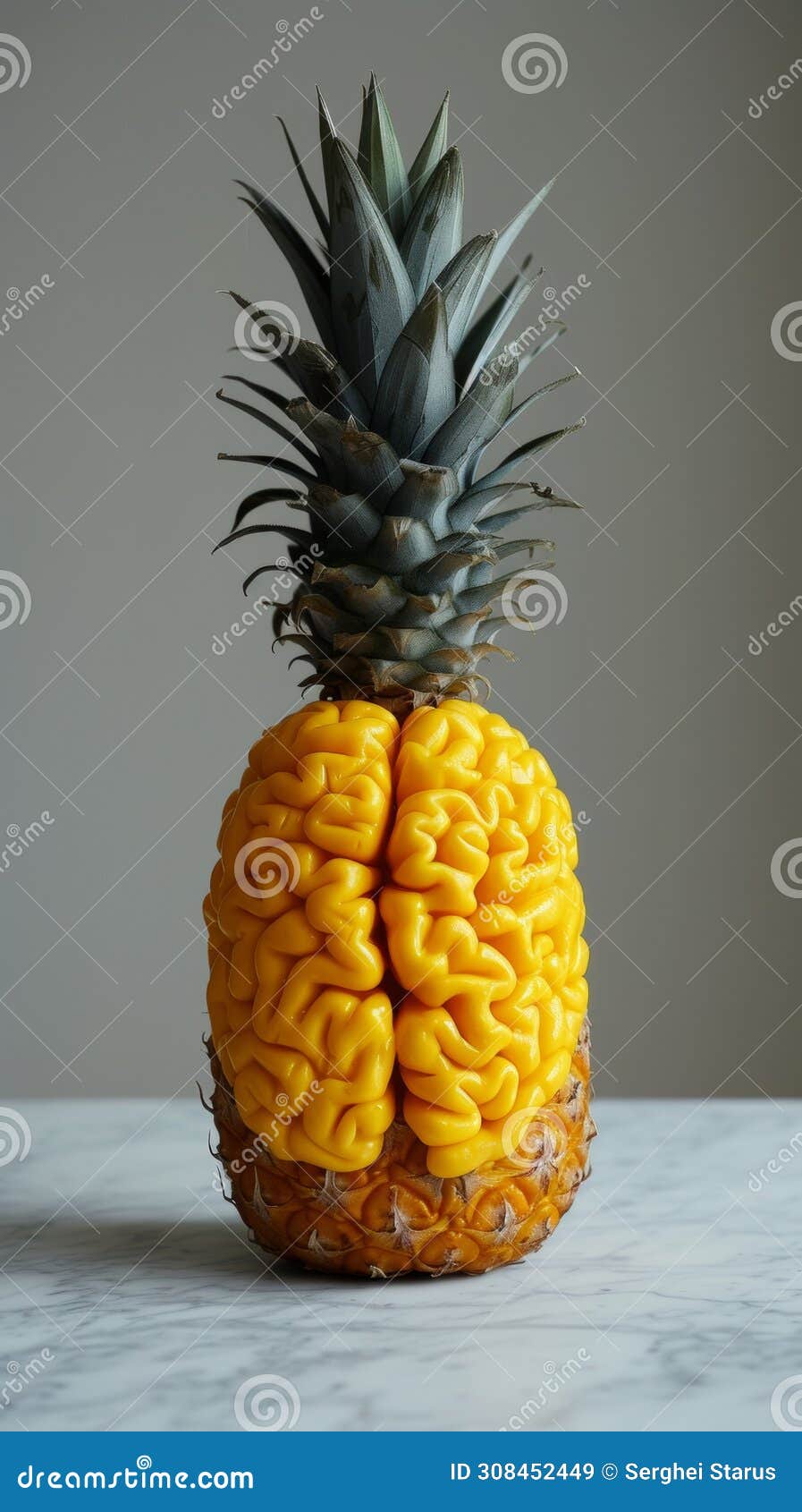 A Pineapple with a Brain Inside of it on Top, AI Stock Image - Image of ...