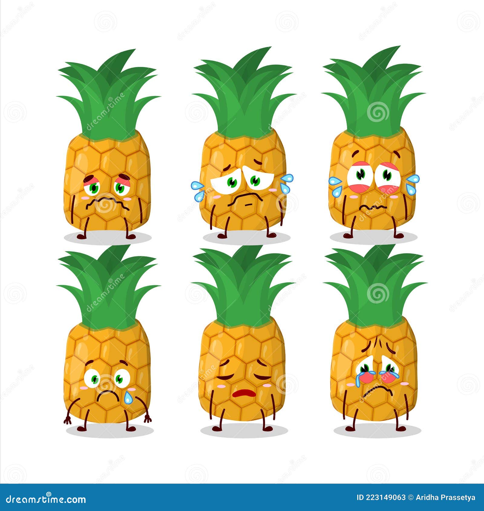 Pineapple Cartoon in Character with Sad Expression Stock Illustration ...