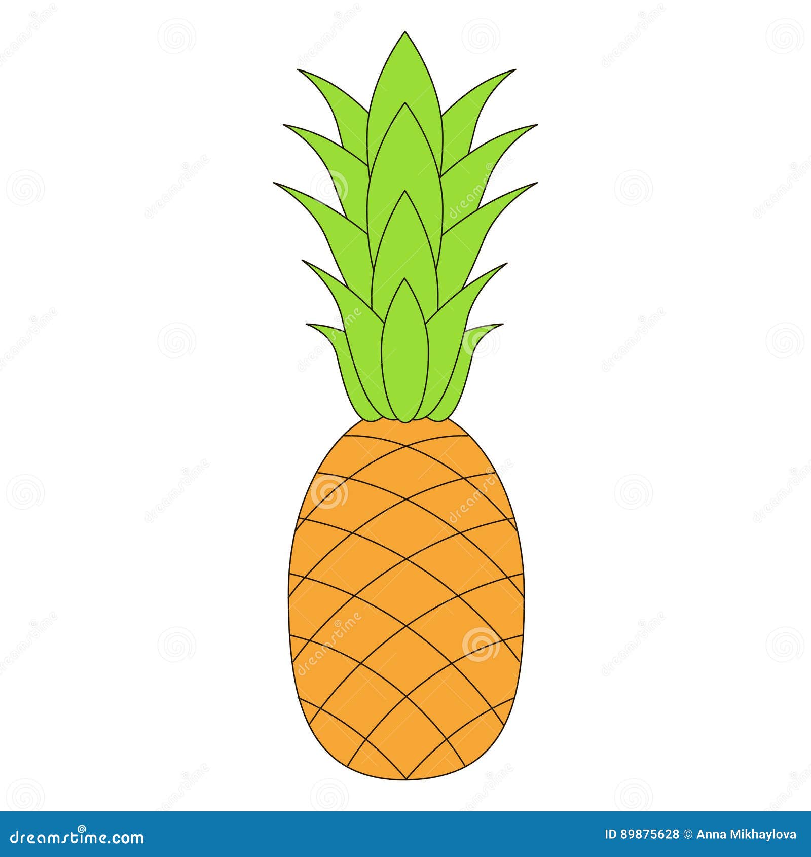 The pineapple cartoon. stock vector. Illustration of line - 89875628