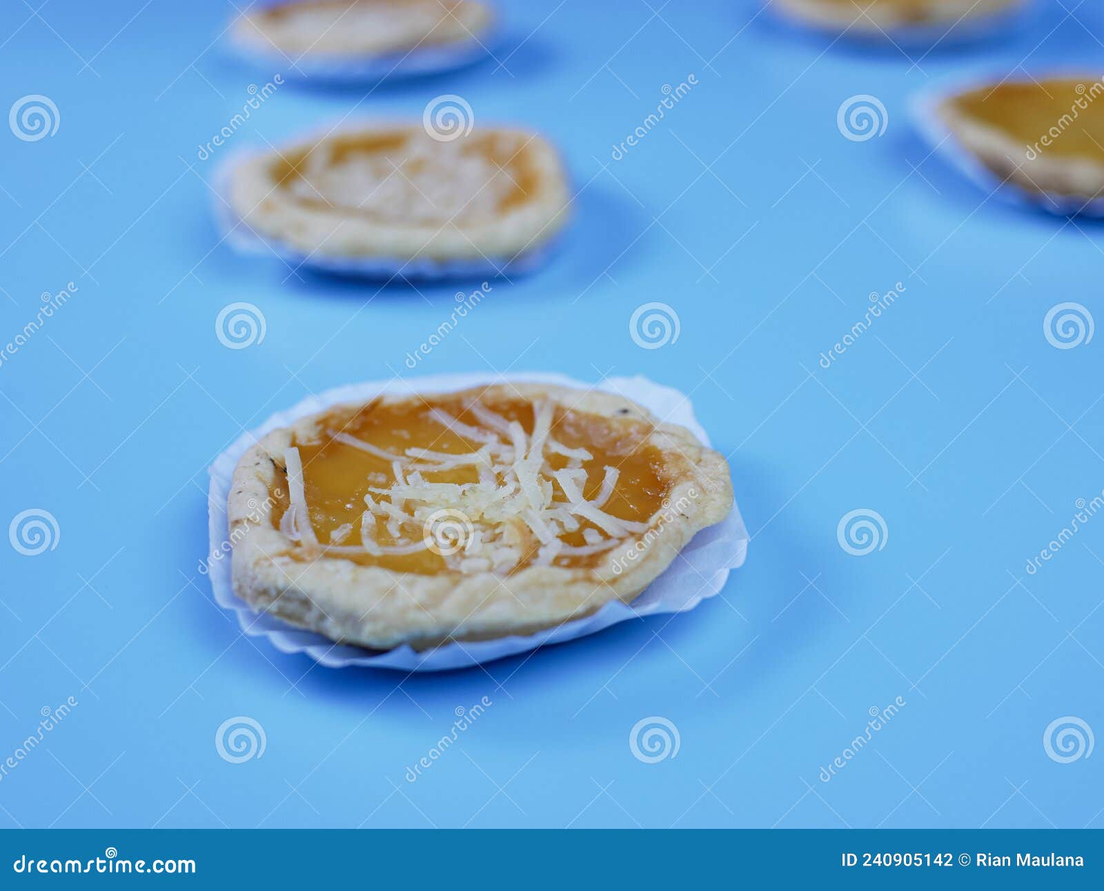 Pineapple and Cheese Flavored Pie on Blue Background Stock Photo ...