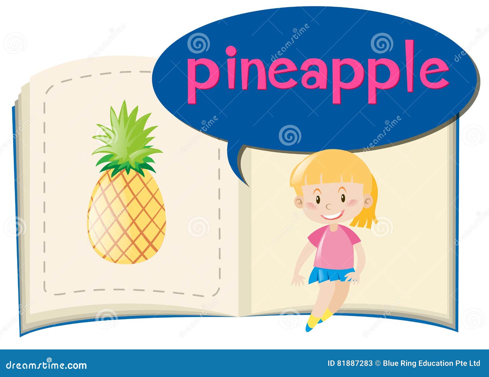 Pineapple on children book stock vector. Illustration of fruit - 81887283