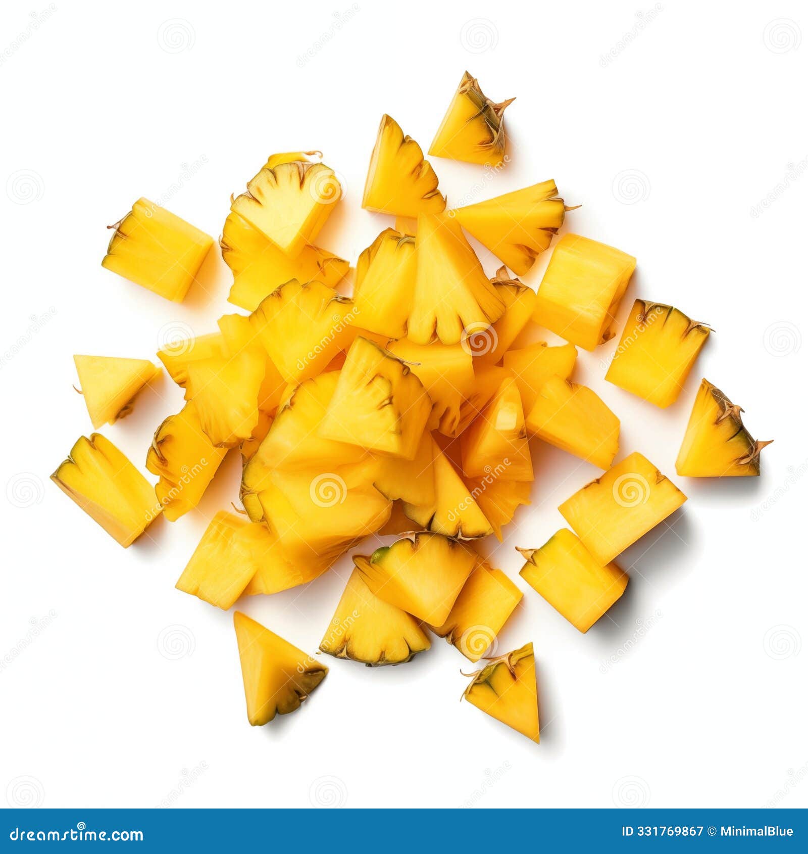 Pineapple Chunks Spread on White Background Isolated for Healthy Eating ...