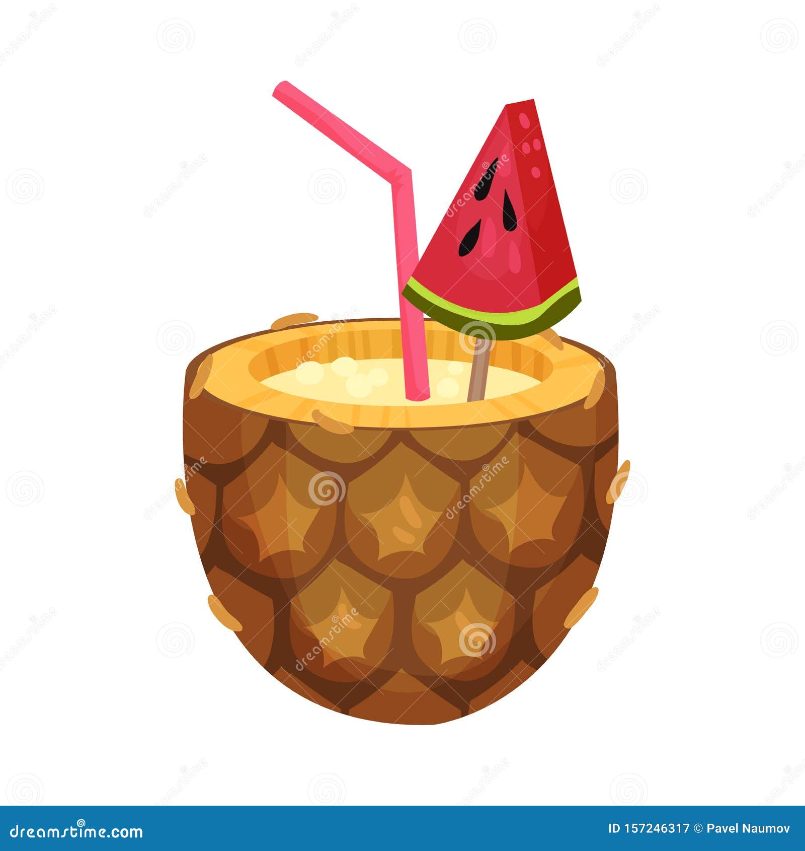 Cocktail in Pineapple. Vector Illustration on a White Background. Stock ...