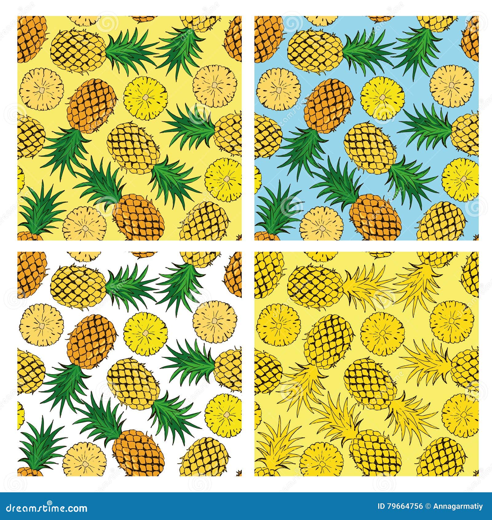Pineapple Colored Doodle Seamless Pattern Stock Vector - Illustration ...