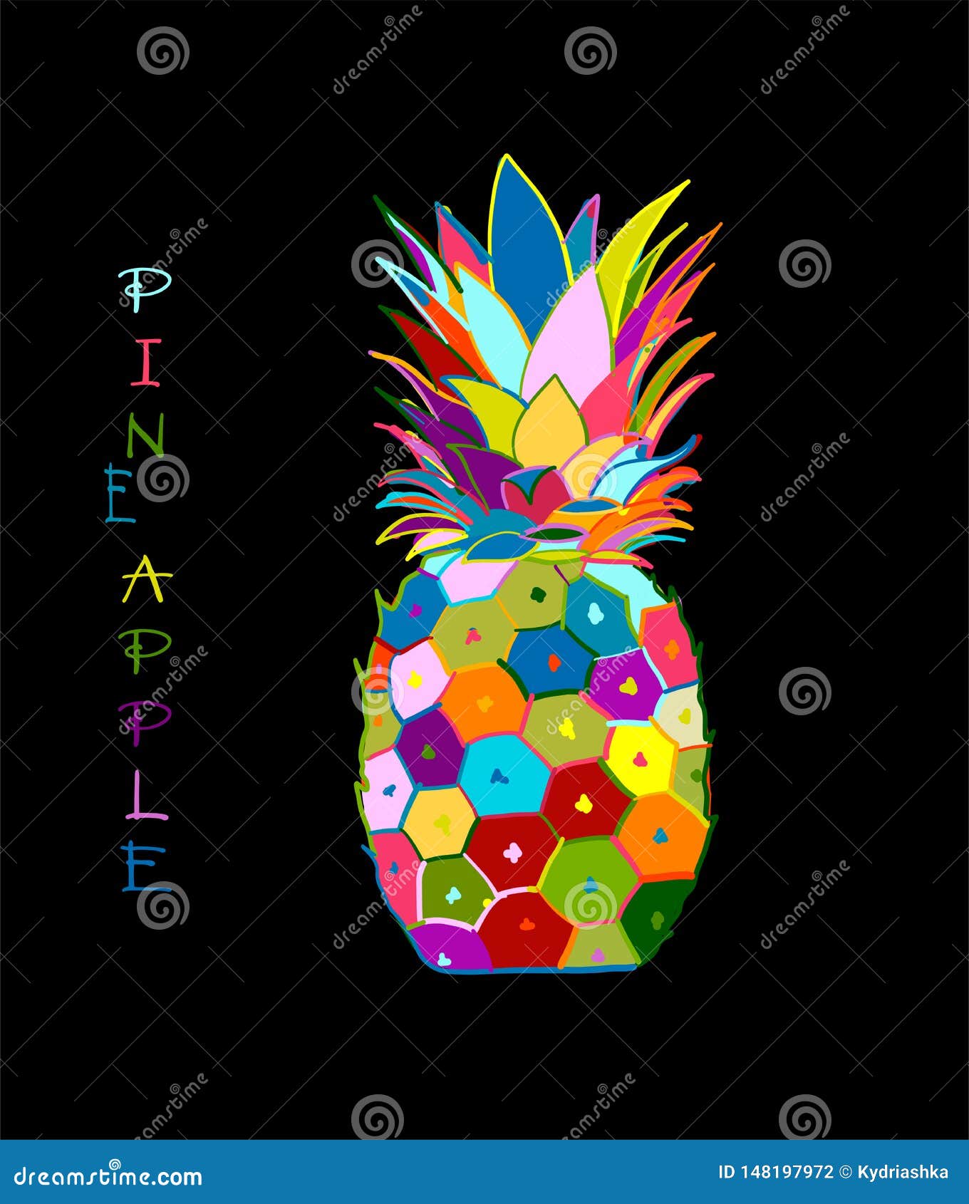 Pineapple Colorful, Sketch for Your Design Stock Vector - Illustration ...
