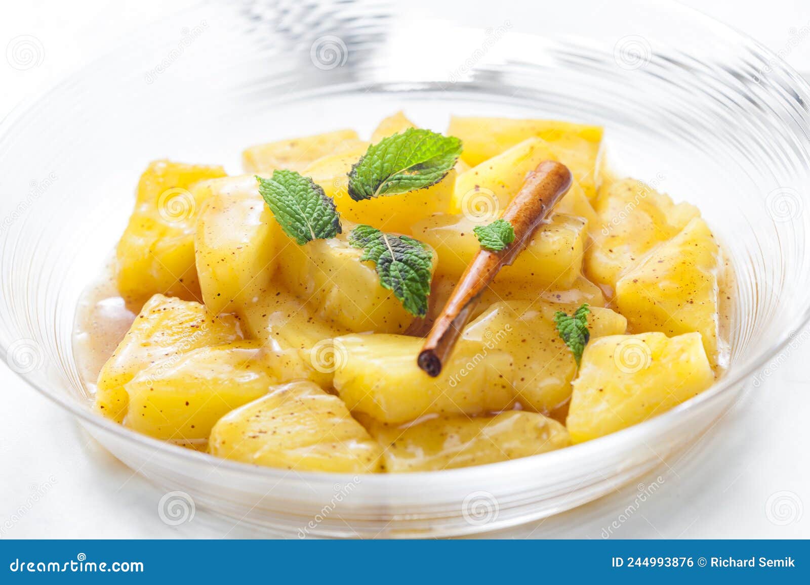 Pineapple Compote with Cinnamon and Mint Stock Photo - Image of ...