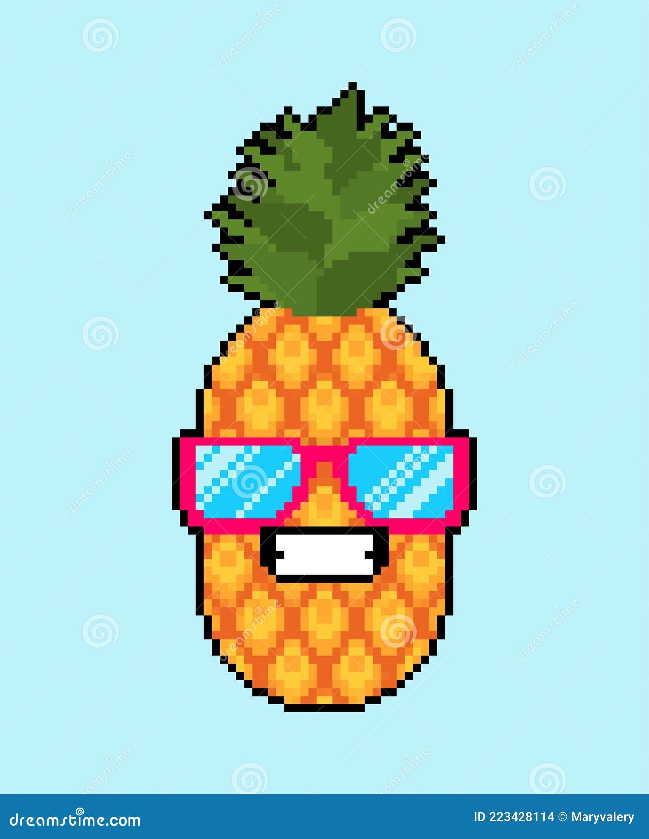 Pineapple Cool with Glasses Pixel Art. 8 Bit Vector Illustration Stock ...