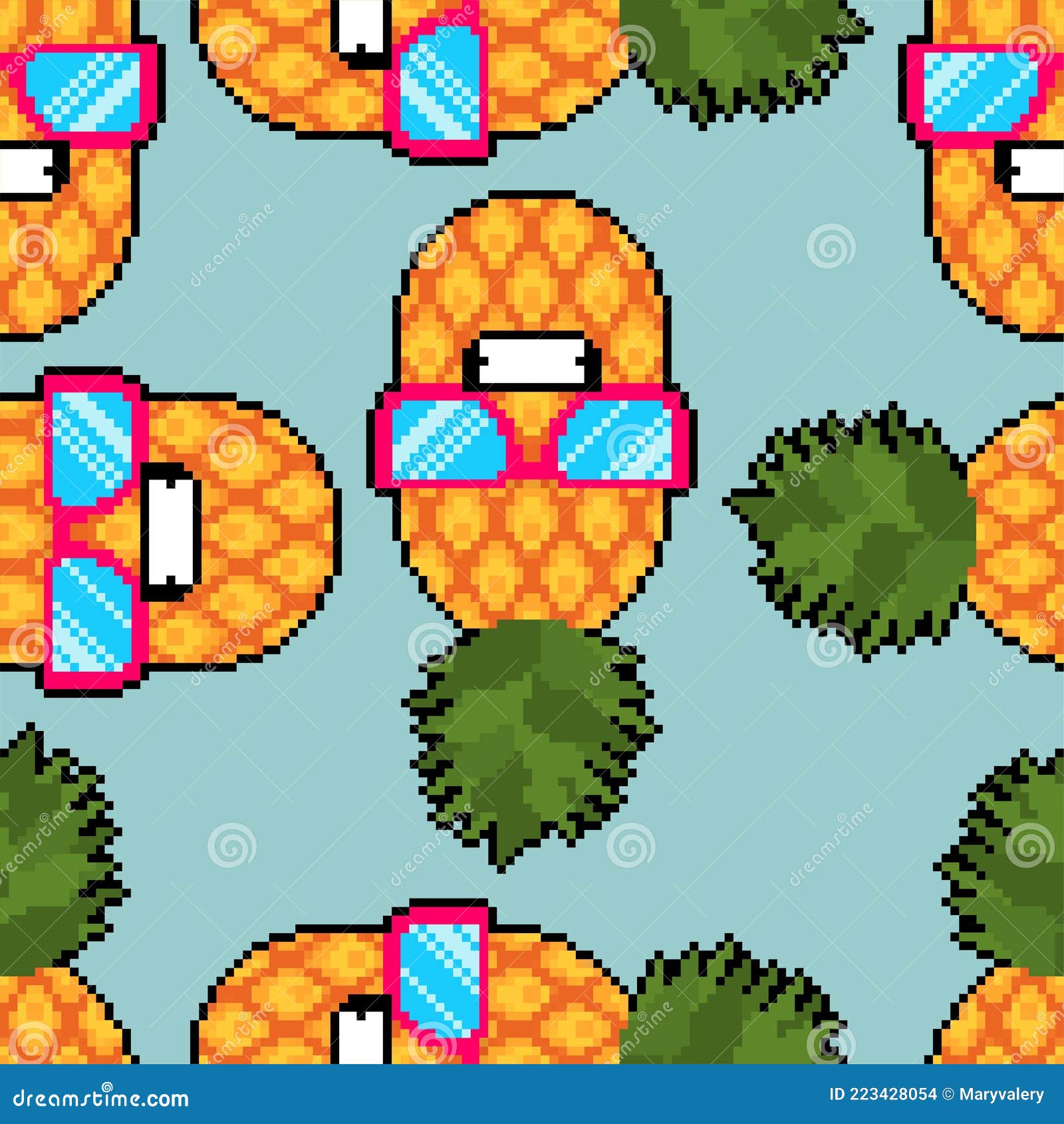 Pineapple Cool With Glasses Pixel Art Pattern Seamless. 8 Bit ...
