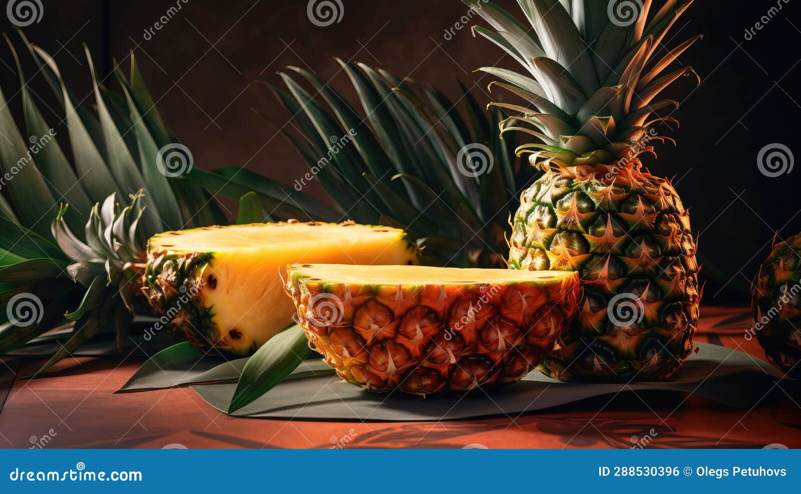 A Pineapple Cut in Half and Placed on a Table with Other Pineapples and ...