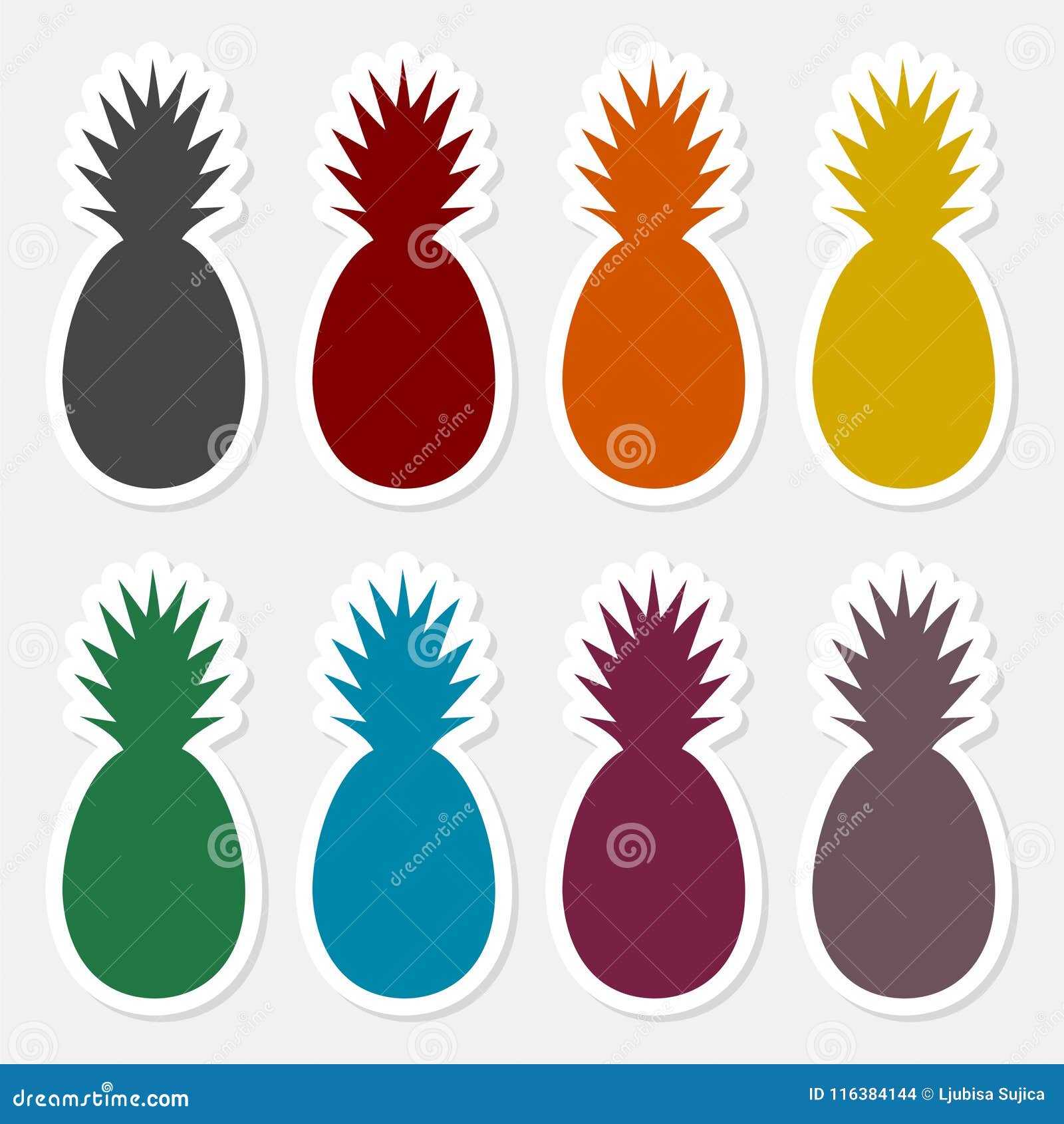 Pineapple Design, Sticker Set Stock Vector - Illustration of hand, leaf ...