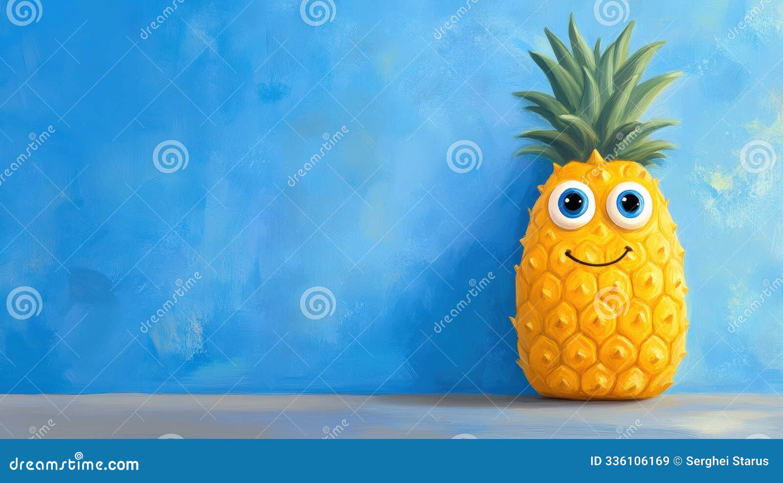 A Pineapple with Eyes and a Smile Painted on it is Sitting Against the ...