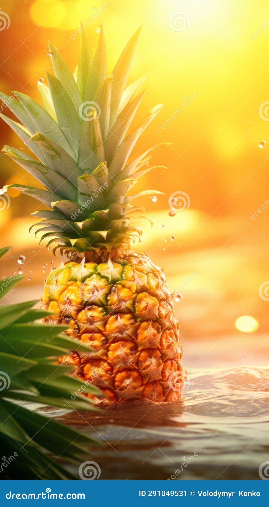 A Pineapple Floating in Water with a Beautiful Sunset in the Background ...