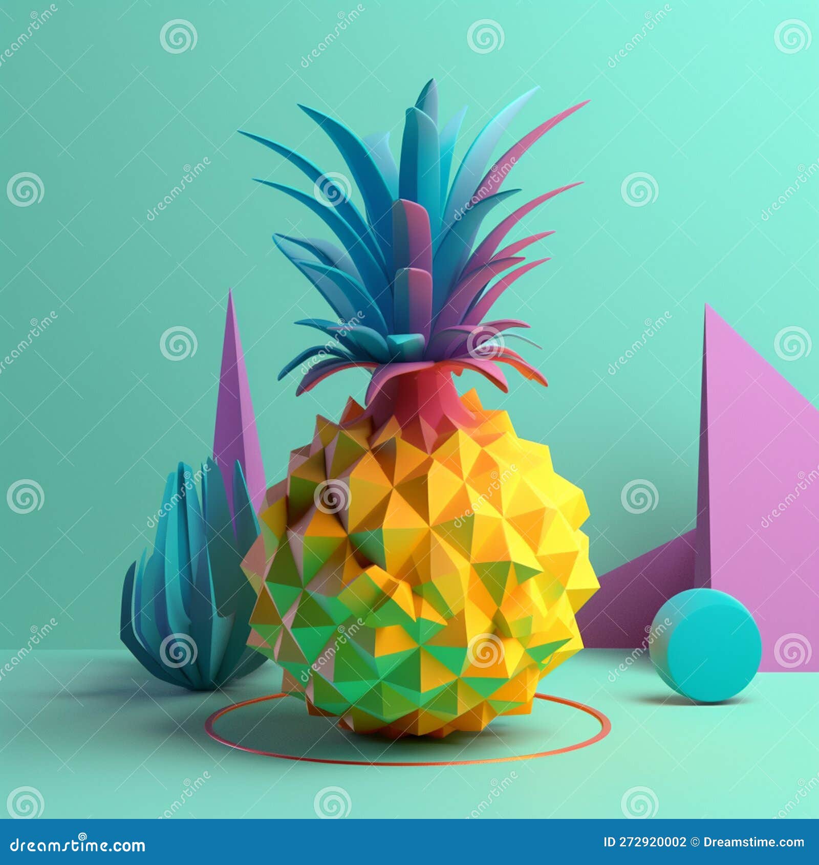 Pineapple with Geometric Objects in Summer Concept in Trending Color ...