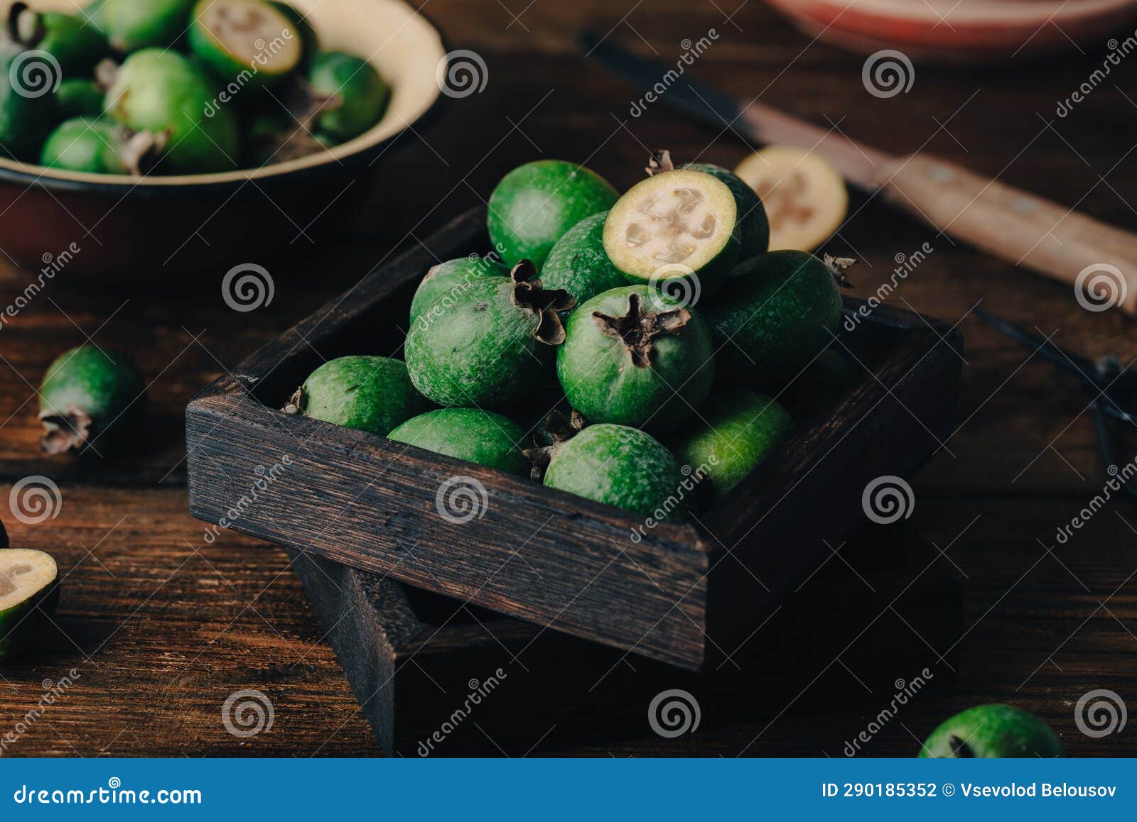 Pineapple Guavas in a Small Box on a Wooden Table Stock Photo - Image ...