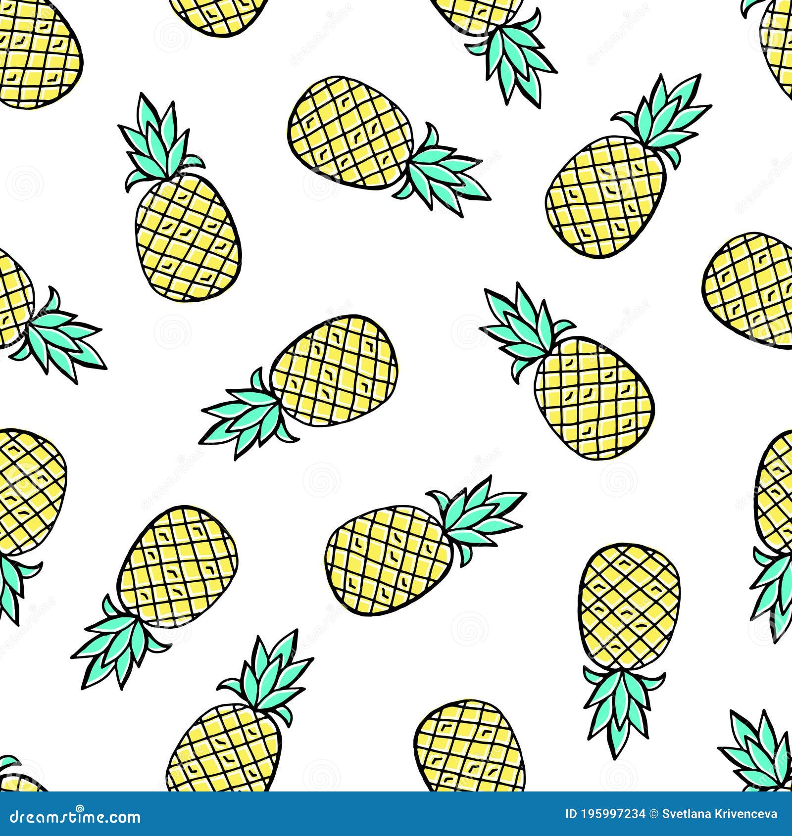 Pineapple Hand Drawing Seamless Pattern Stock Vector - Illustration of decoration, fashion ...