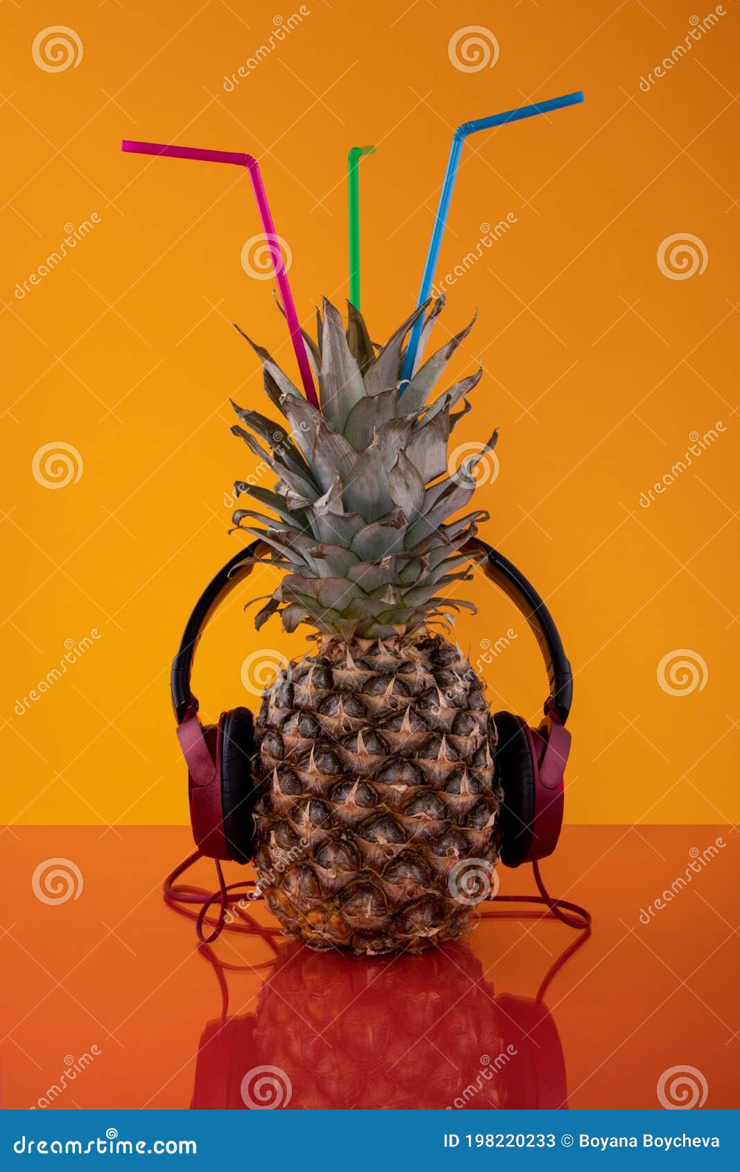 Pineapple with Headphones on a Coloured Background Stock Image - Image ...
