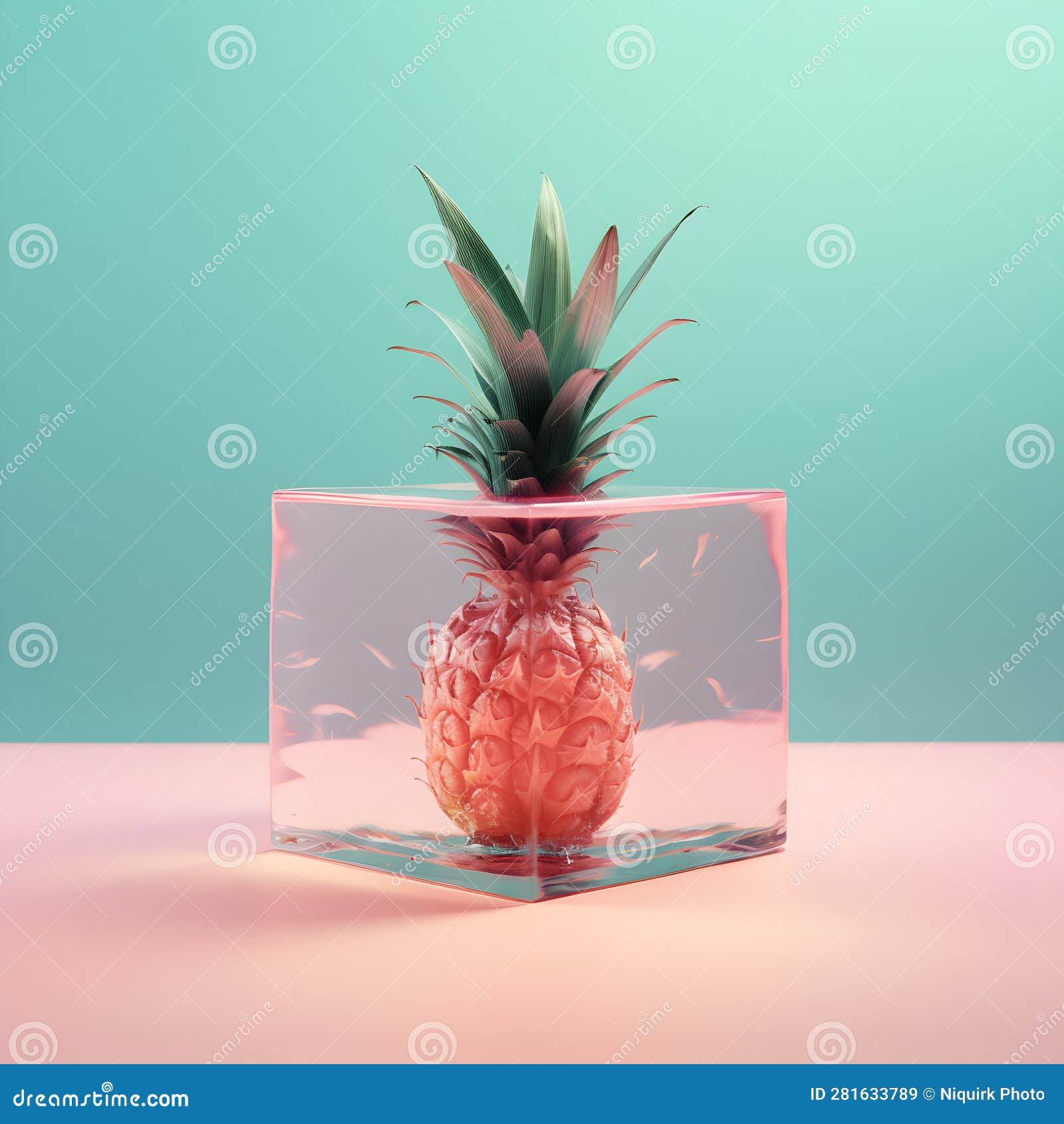 Pineapple Inside An Ice Block. Summer, Tropical Background. Royalty ...