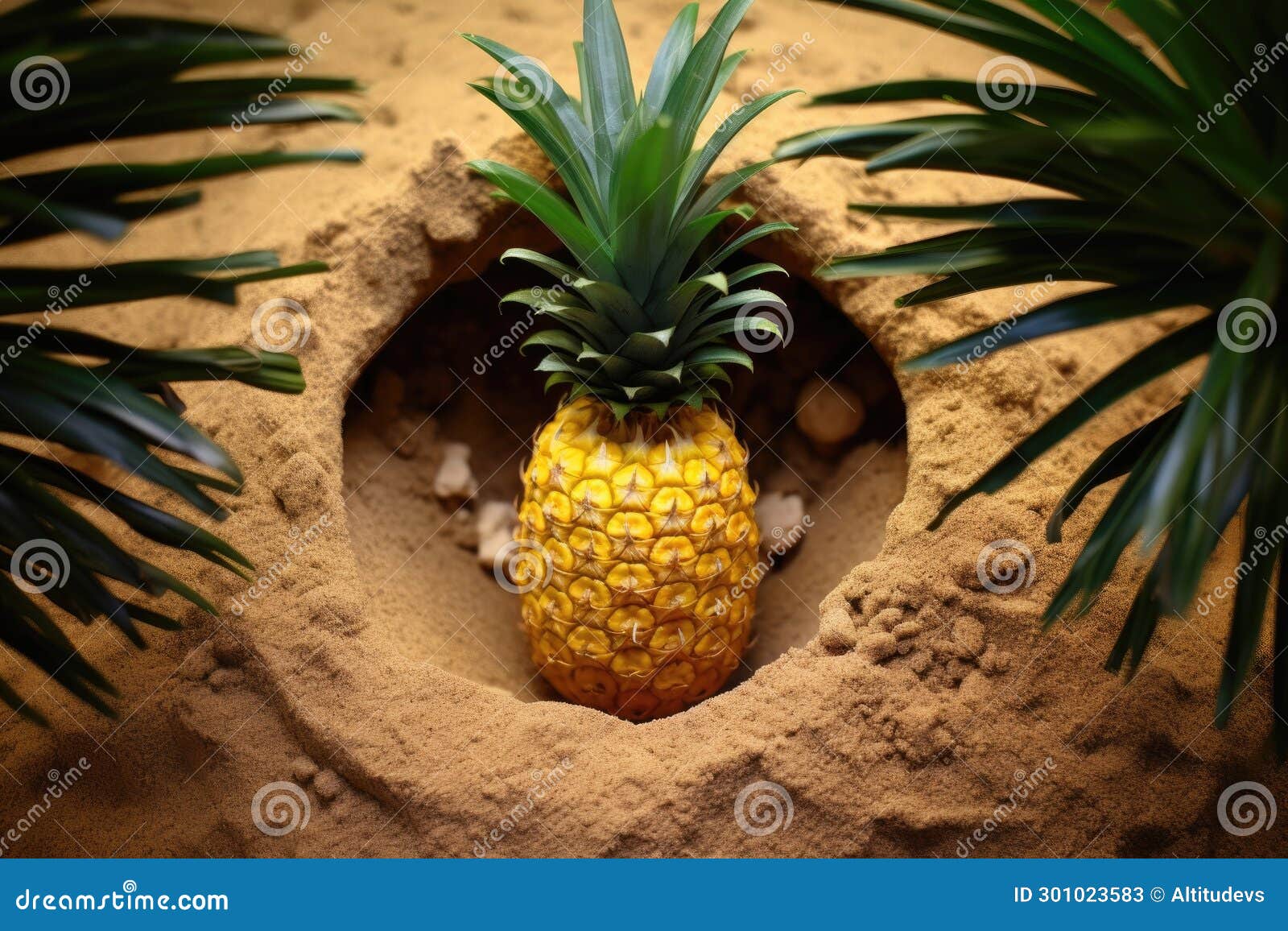 A Pineapple Inside a Small, Sand-made Pit in a Sandbox Stock Image ...