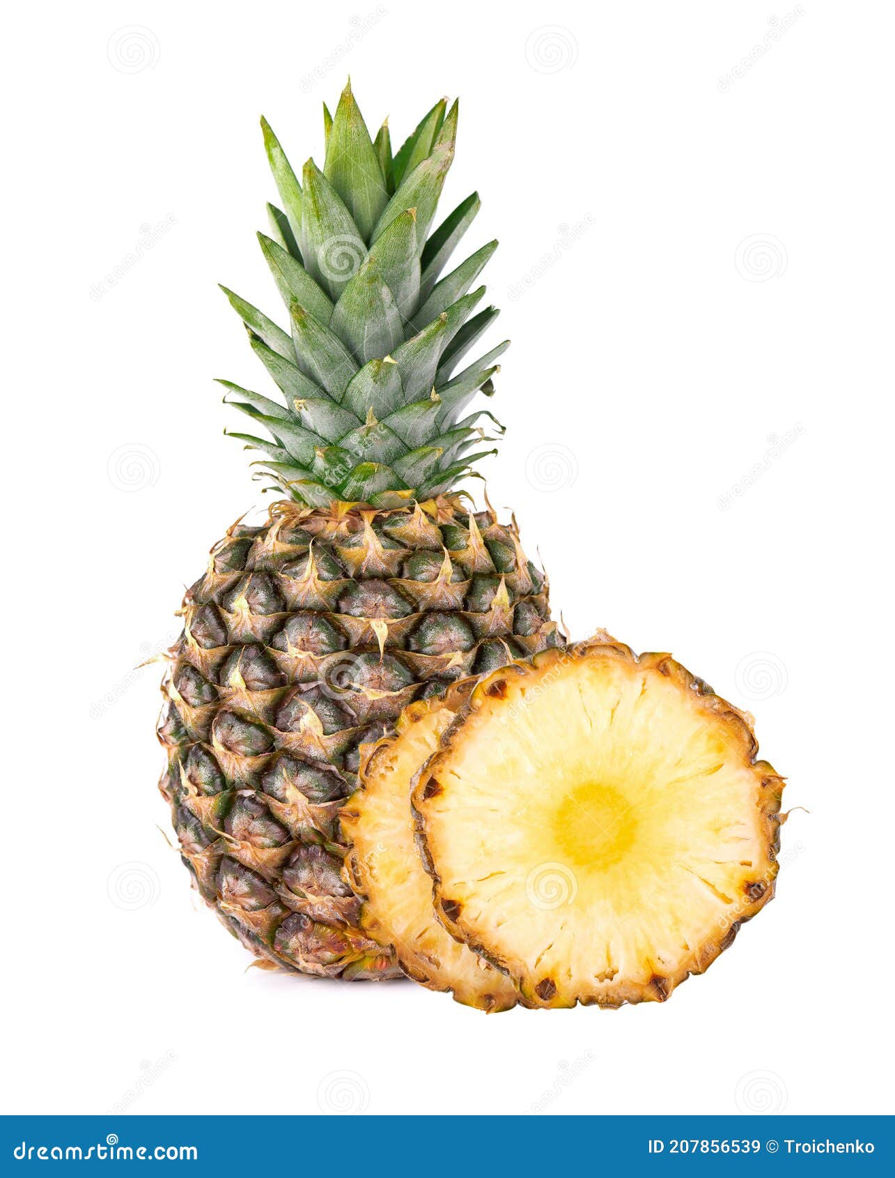 Pineapple Isolated. One Whole Pineapple with Green Leaves Isolated on ...