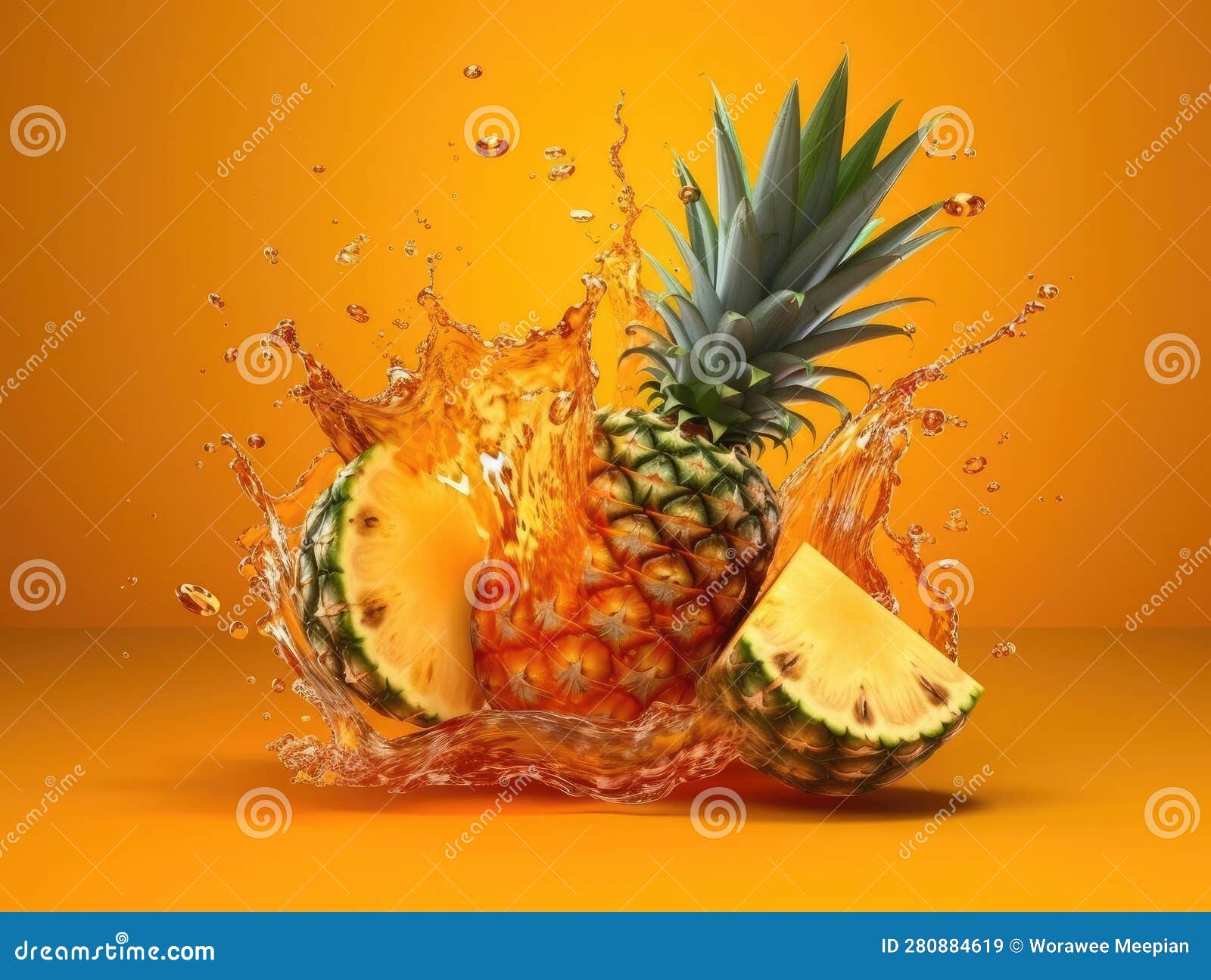 Pineapple Juice Splash with Sliced Pineapple. Generative AI Stock ...