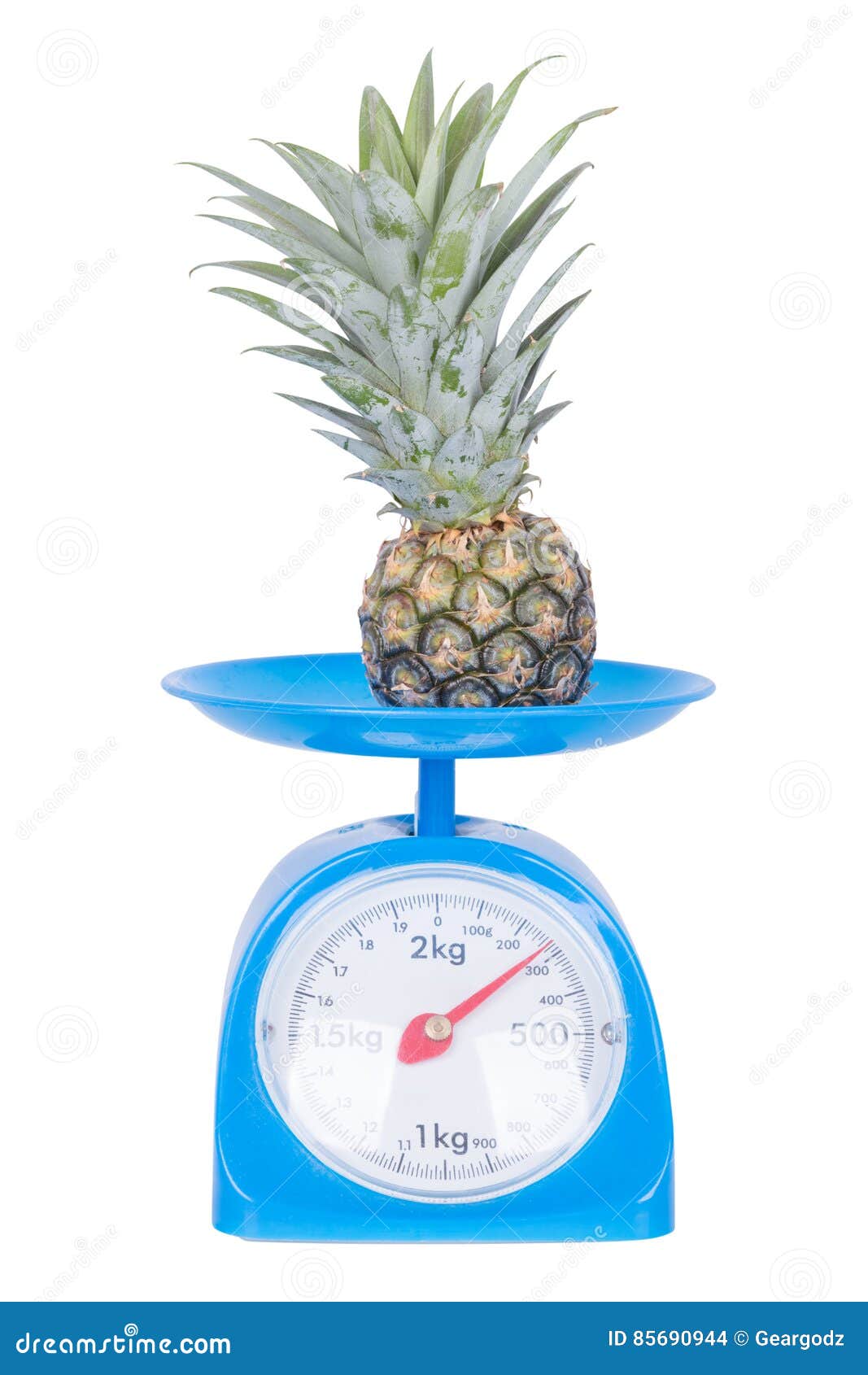 Pineapple On Kitchen Scale Isolated On White Background Stock Photo ...