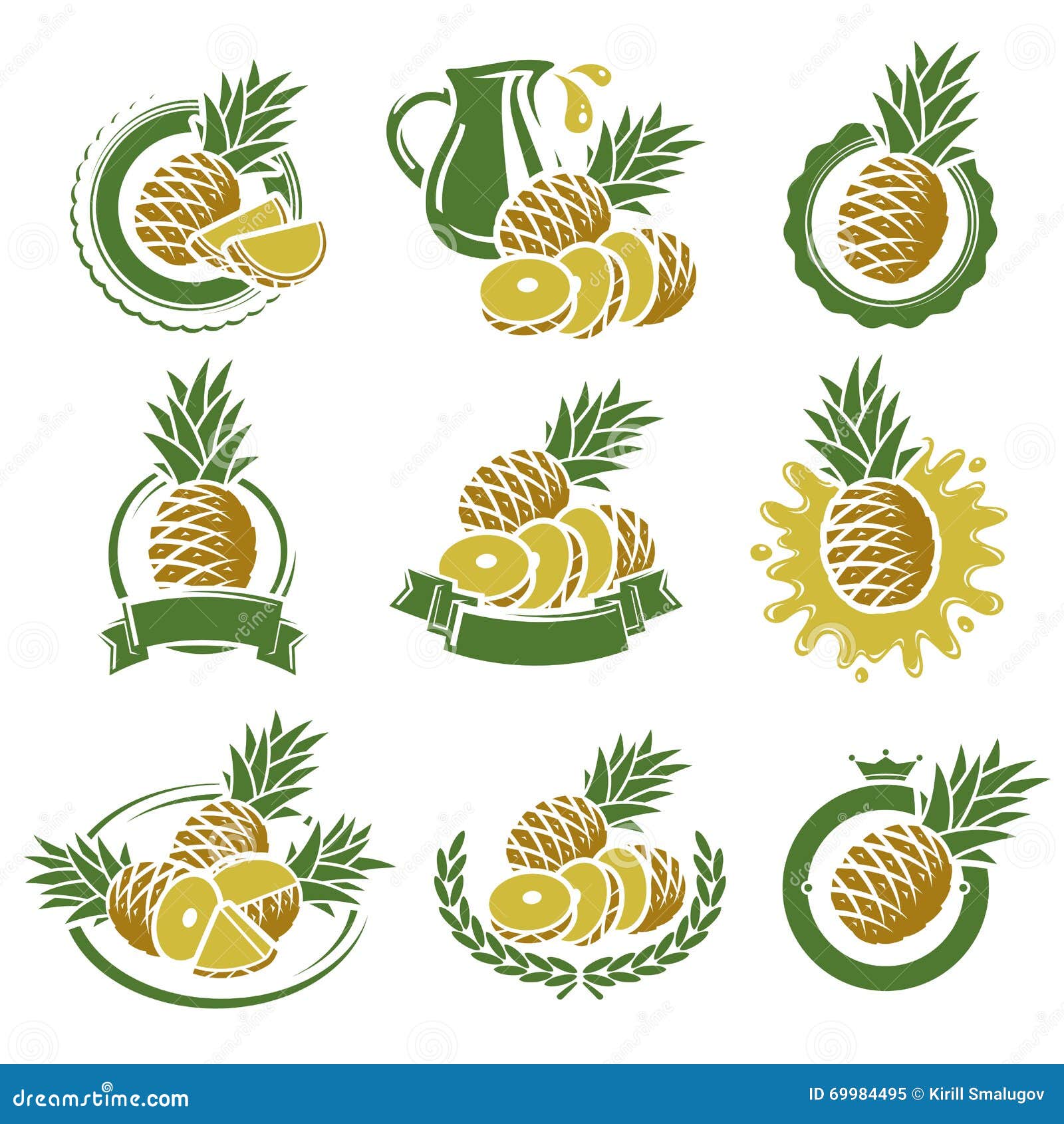 Pineapple Labels and Elements Set. Vector Stock Vector - Illustration ...