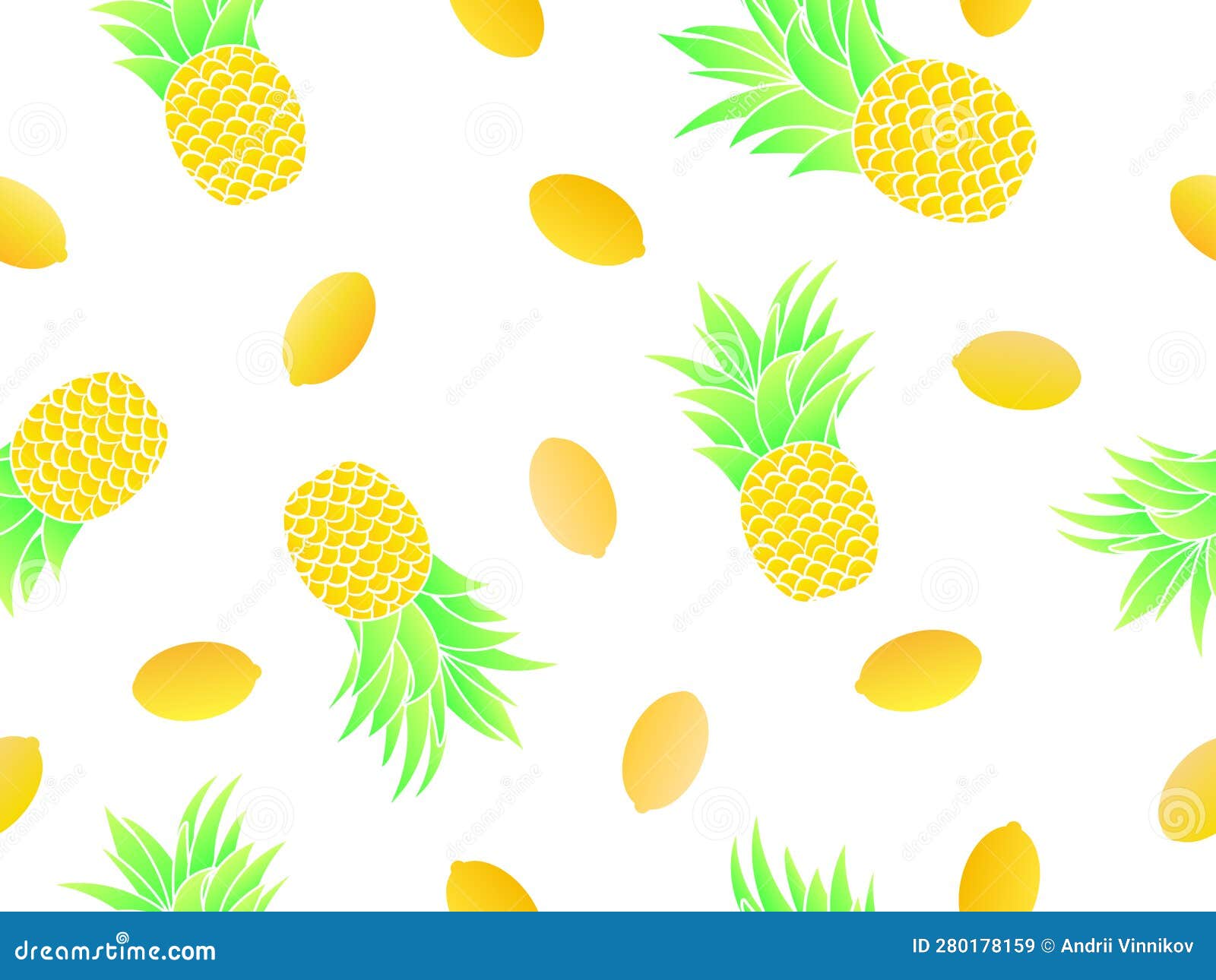 Pineapple and Lemon Seamless Pattern. Summer Fruit Mix with Gradient Lemons and Pineapples on a ...