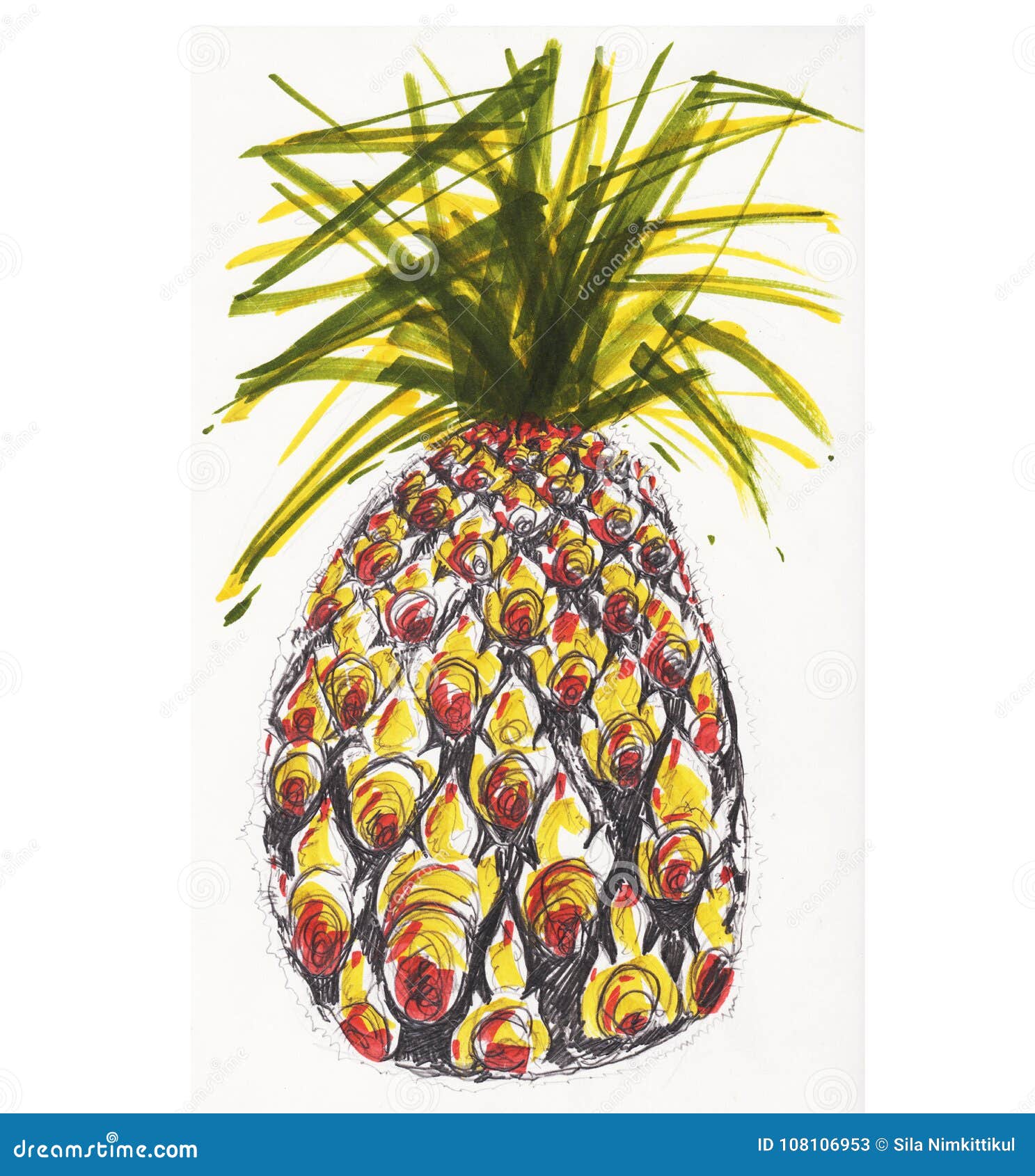 Pineapple Magic Color Painting the Pattern of Fruit Stock Image - Image ...