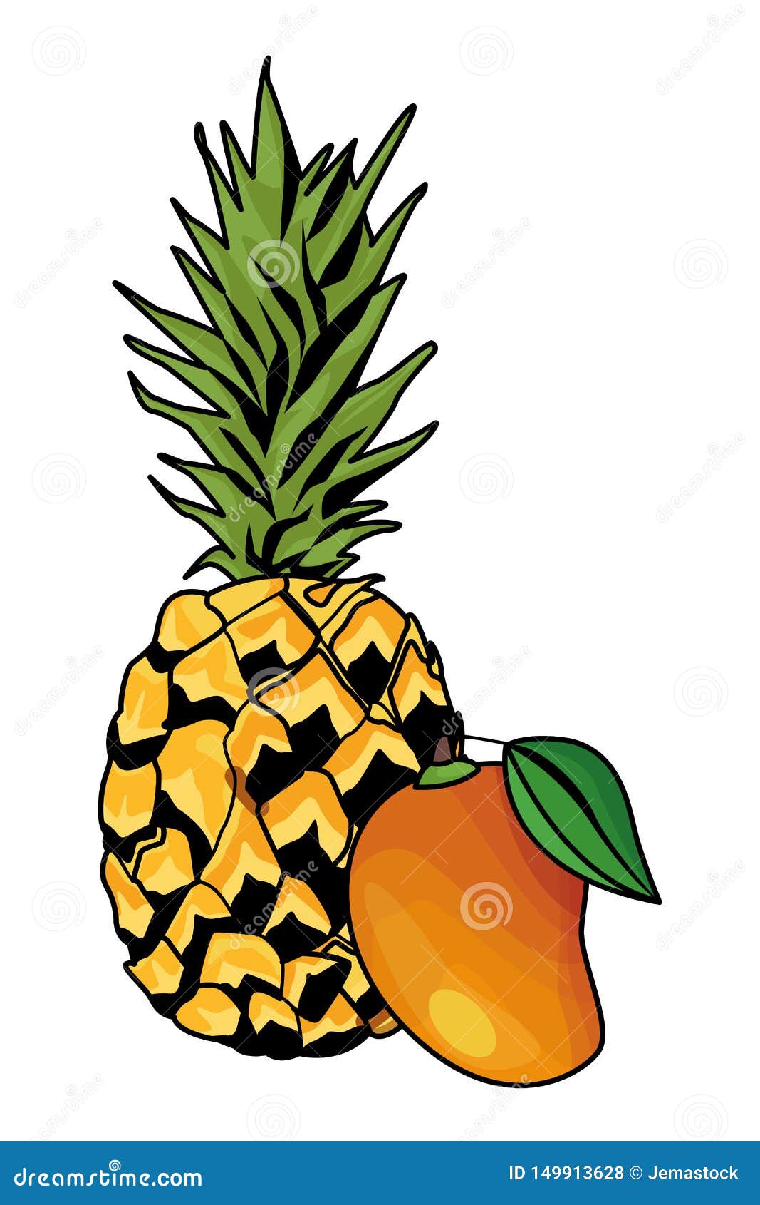 Pineapple and Mango Fruit Cartoon Stock Vector - Illustration of ... Pineapple and Mango Fruit Cartoon Stock Vector - Illustration of ...