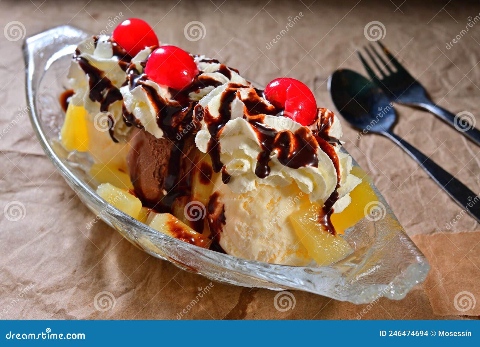 Pineapple Mango Ice Cream Sundae Confectionery Stock Photo - Image of ...