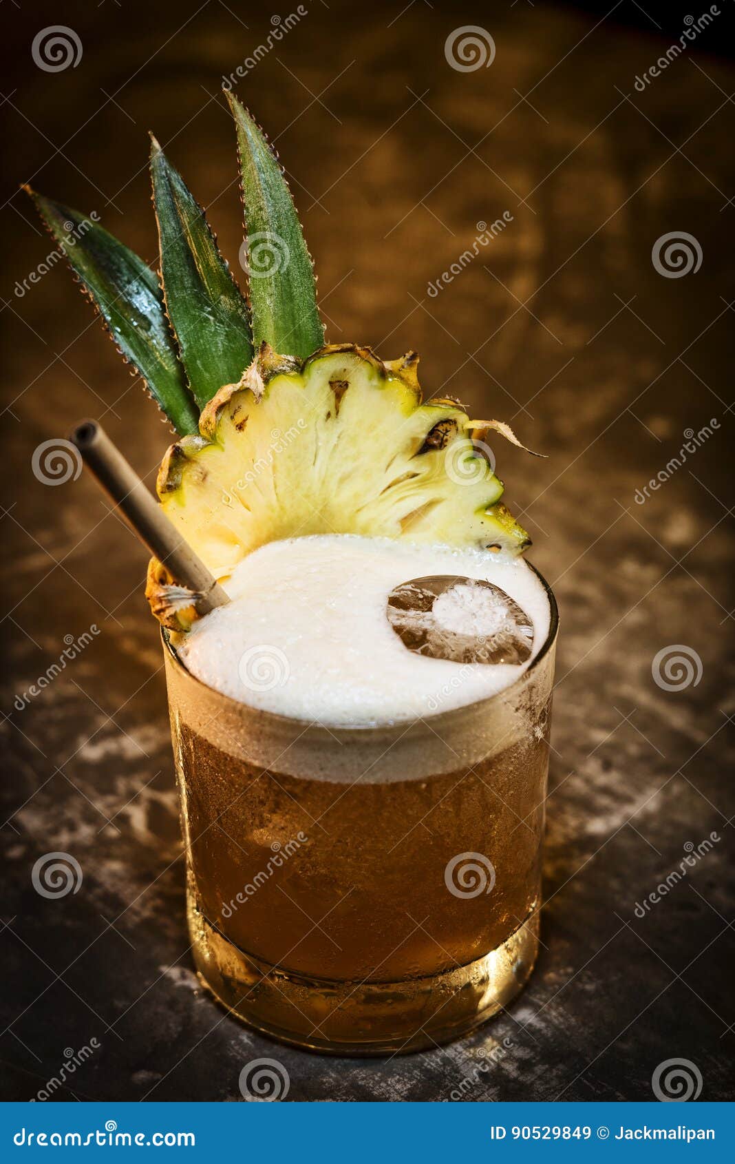 Pineapple Mango Tropical Rum Cocktail Drink in Bar Stock Image - Image ...