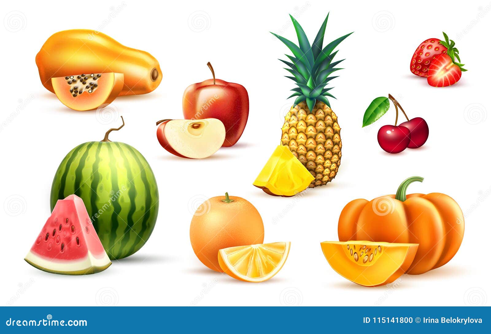 Pineapple Papaya Watermelon Apple Exotic Fruit Set Stock Vector ... Pineapple Papaya Watermelon Apple Exotic Fruit Set Stock Vector ...