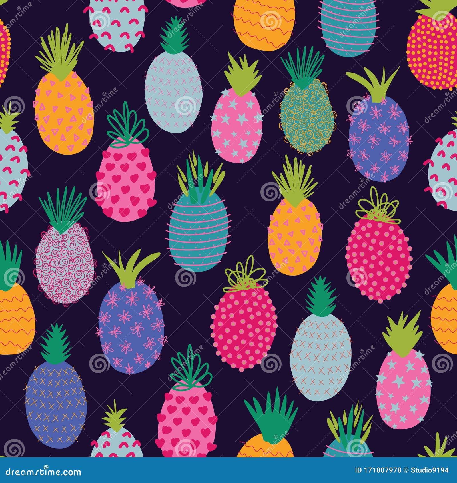 Pineapple Pattern. Colorful Abstract Seamless Vector Summer Background ...