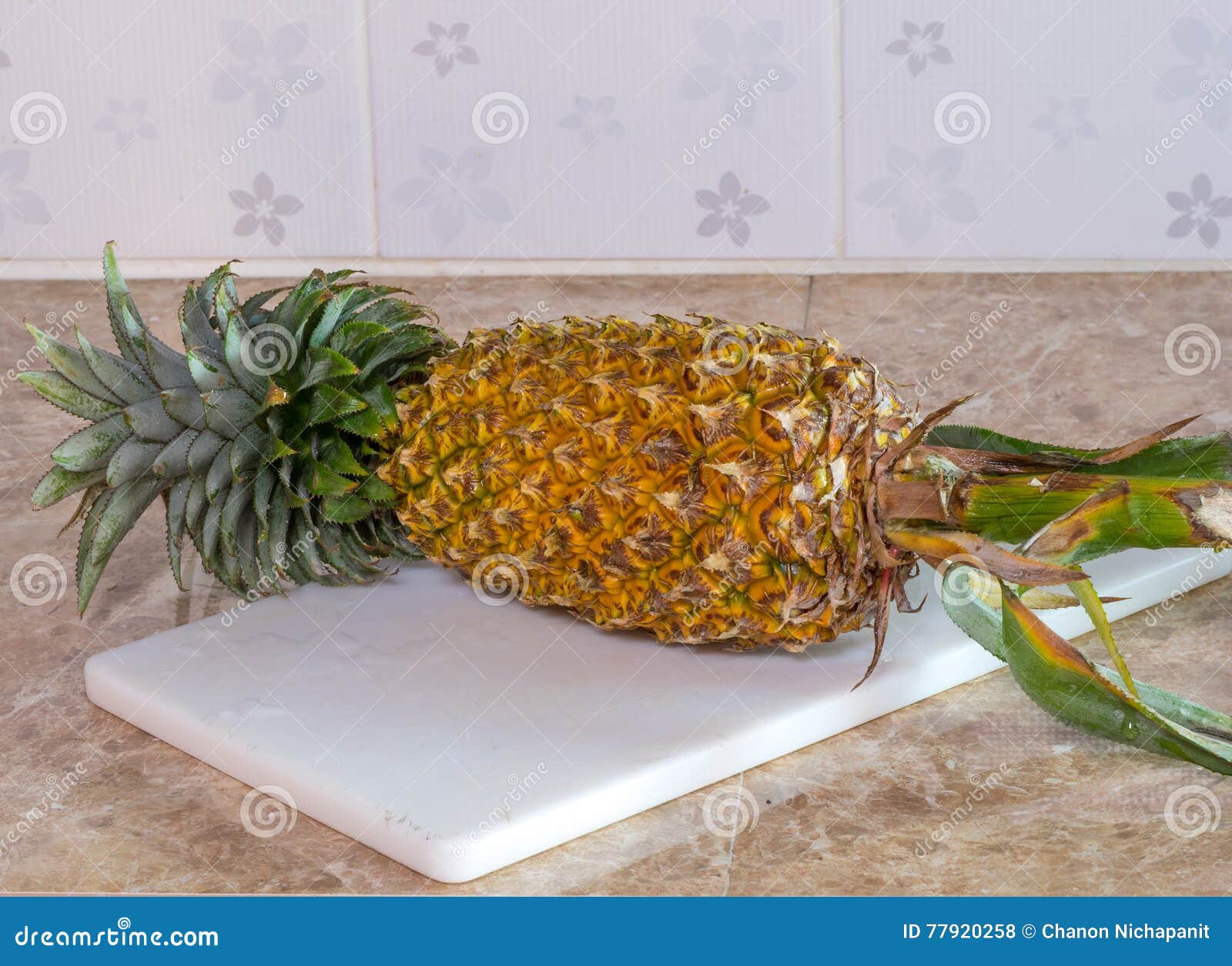 Pineapple on Plastic White Block or Board Stock Photo - Image of ...