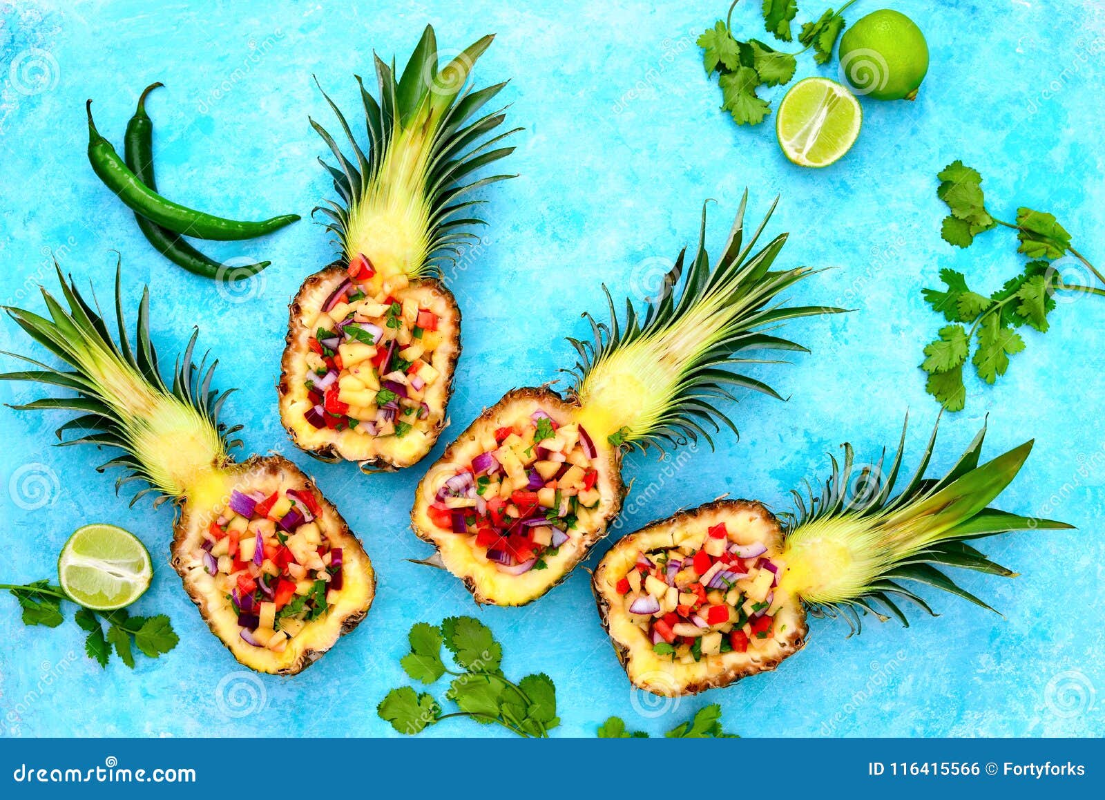 Pineapple Salsa Served in a Pineapple Shells Stock Photo - Image of ...