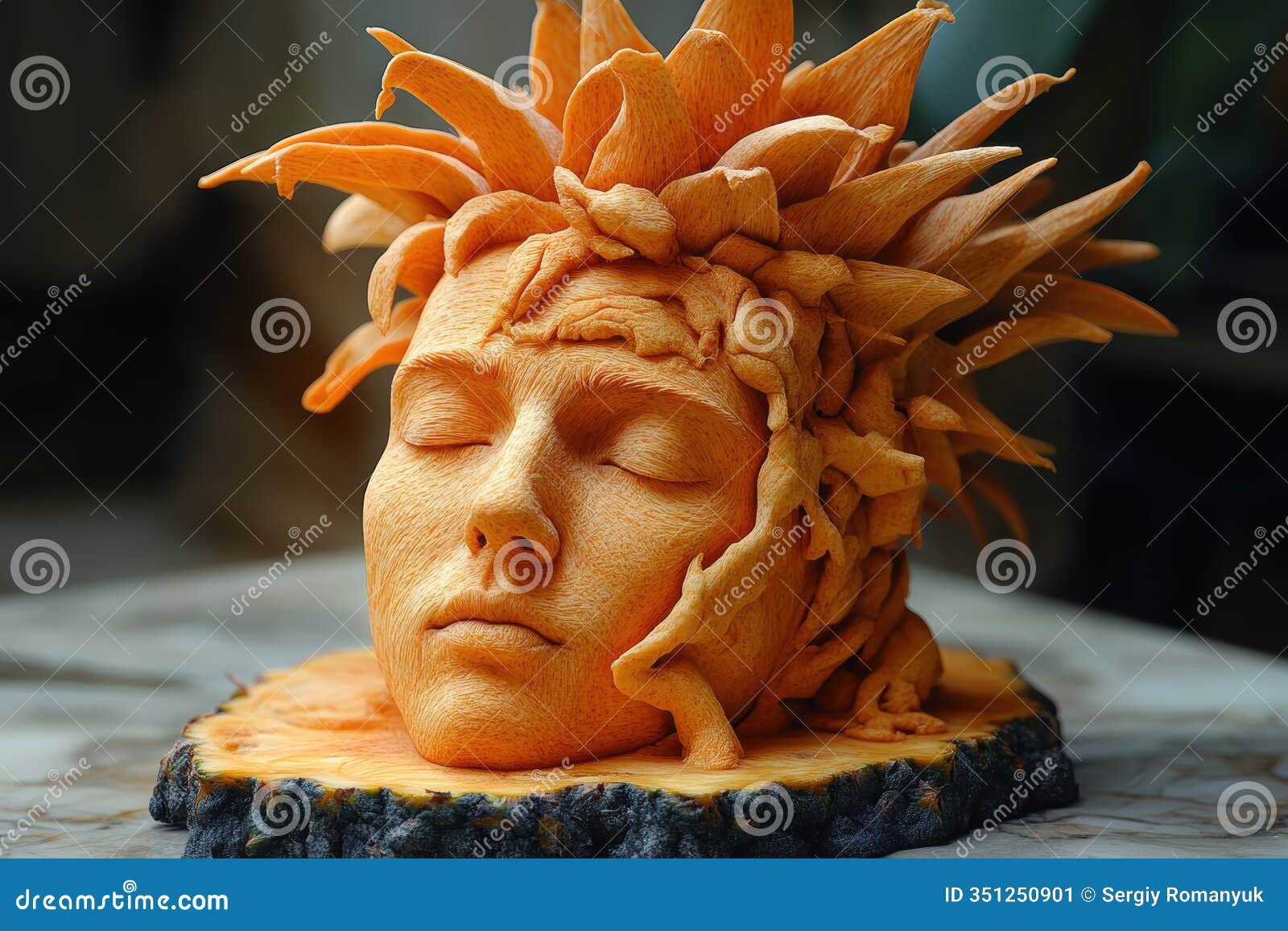 Pineapple Sculpture with a Human Face Showcasing Artistic Fruit Carving ...