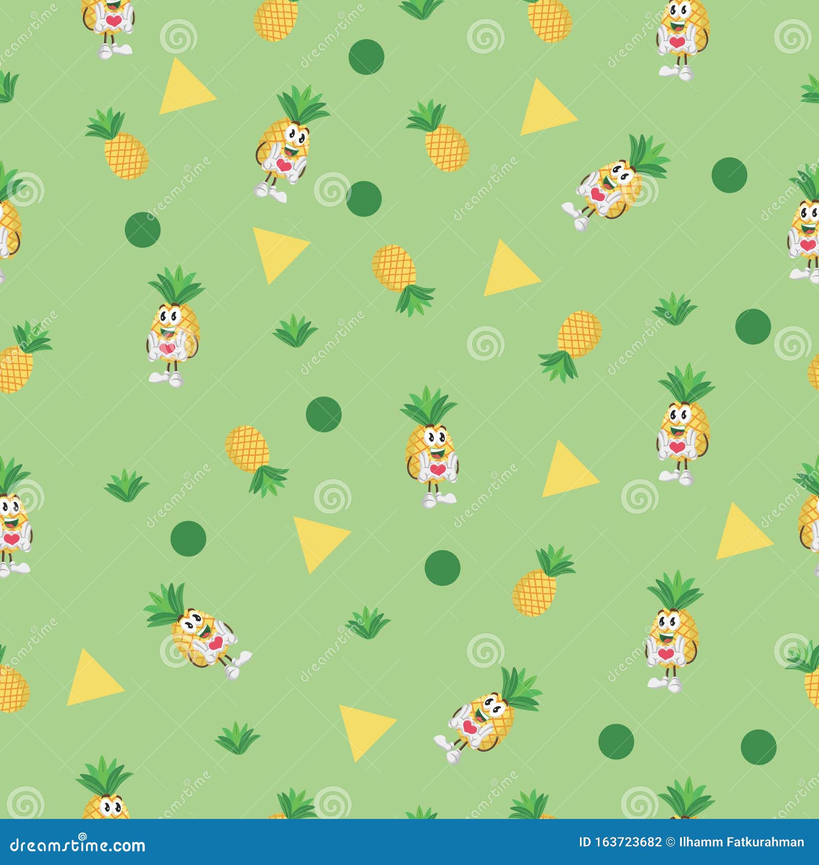 Pineapple Seamless Pattern Background Geometric Cartoon Cute Wallpaper Interior Vector Stock ...