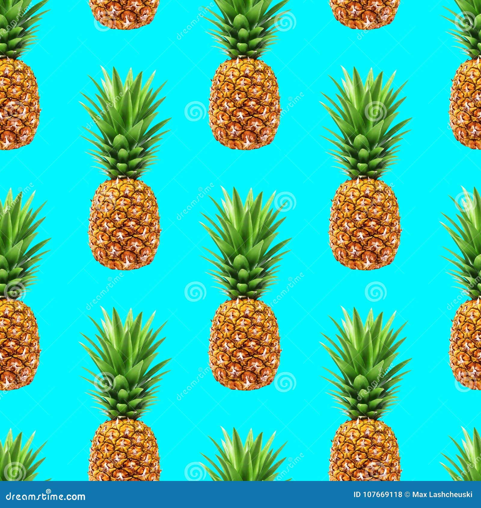 Pineapple Seamless Pattern on Blue Background Stock Illustration ...