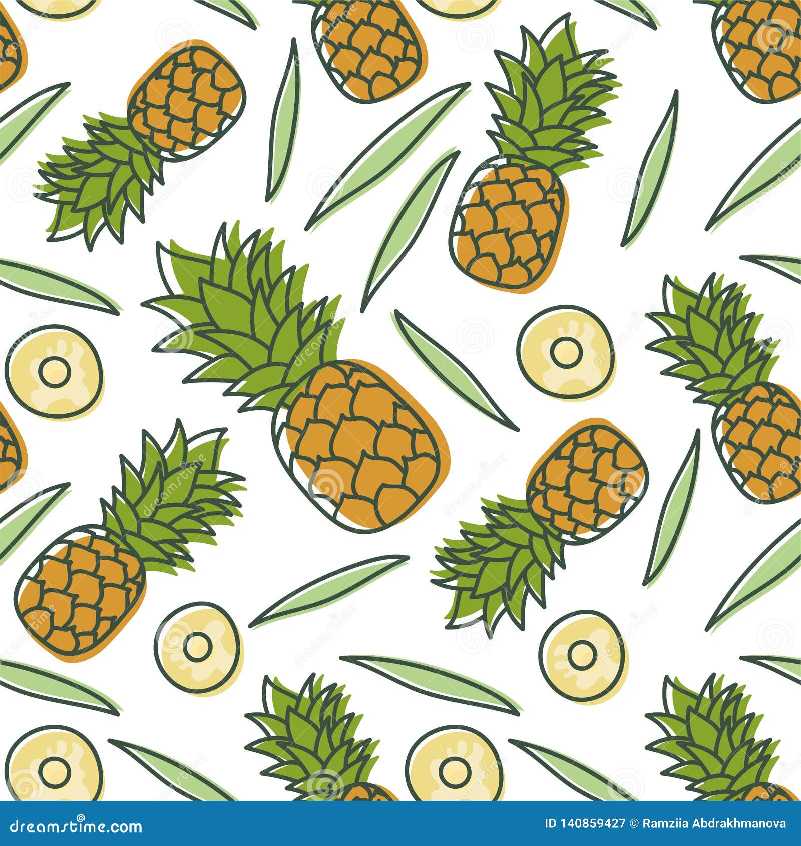 Pineapple Seamless Pattern. Hand Drawn Fresh Exotic Fruit. Vector ...