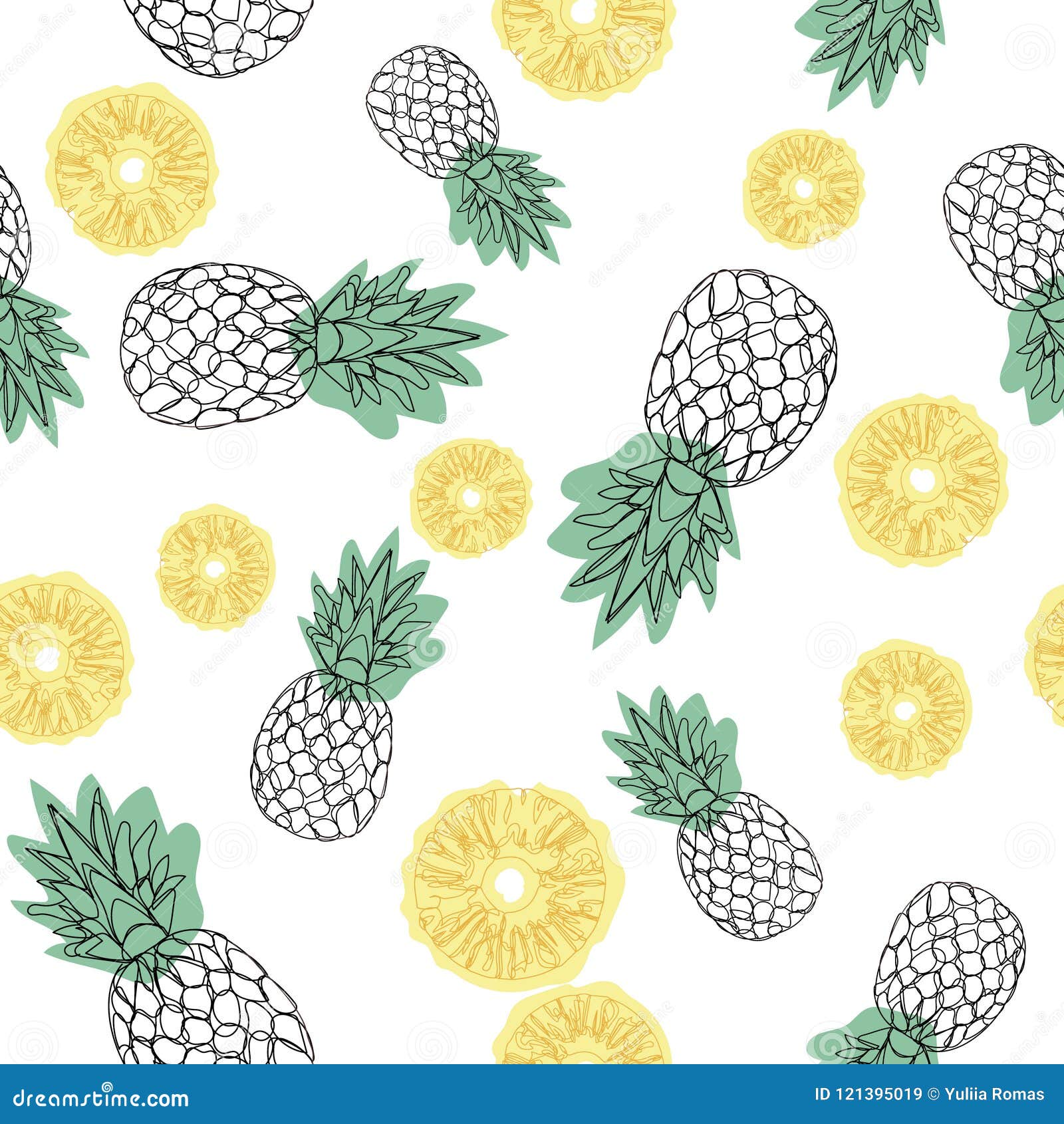 Pineapple Seamless Pattern on a White Background. Design for Textiles ...