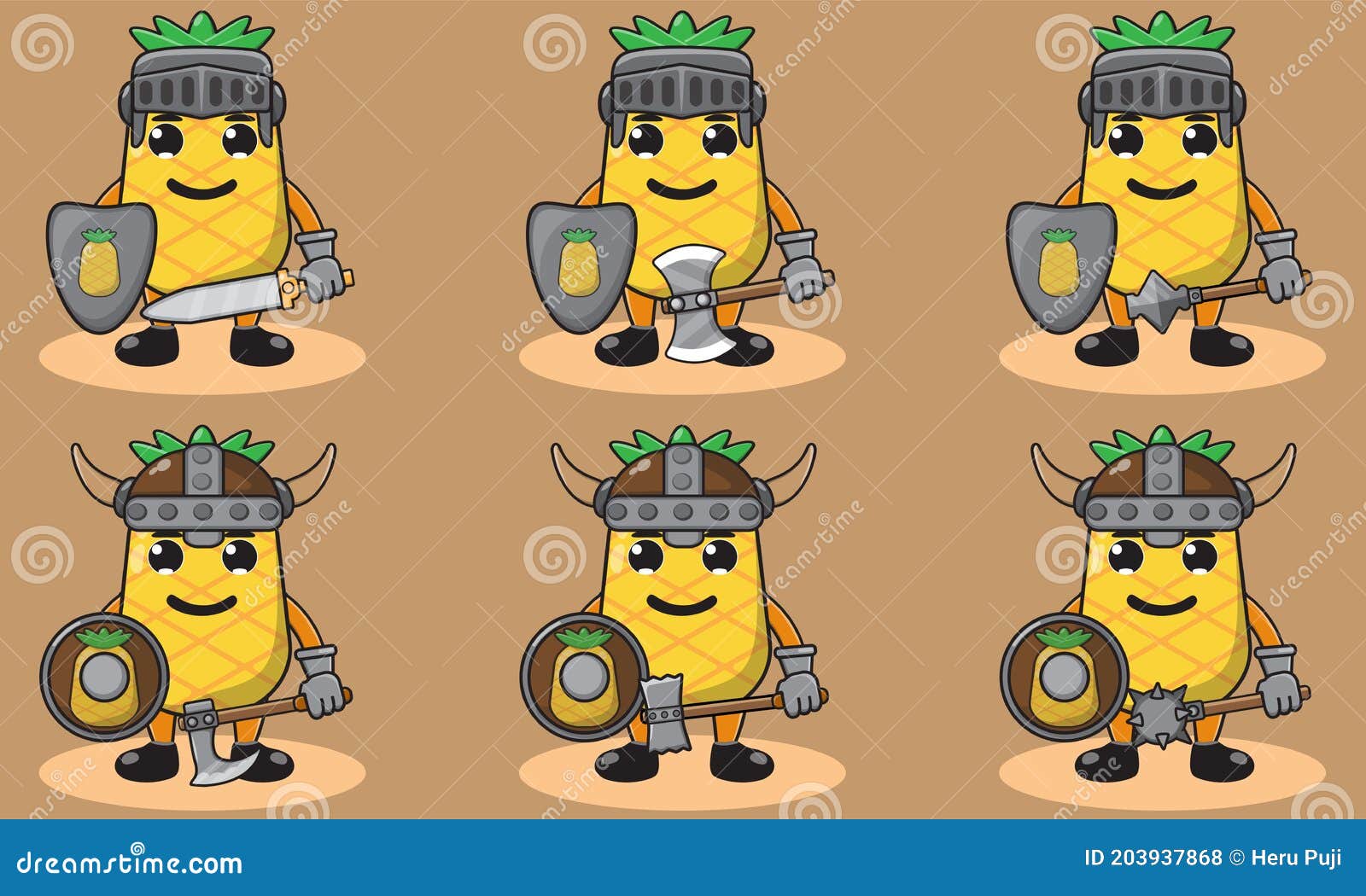 Cartoon Character of Cute Pineapple Knight Set with Shield Hand Down ...